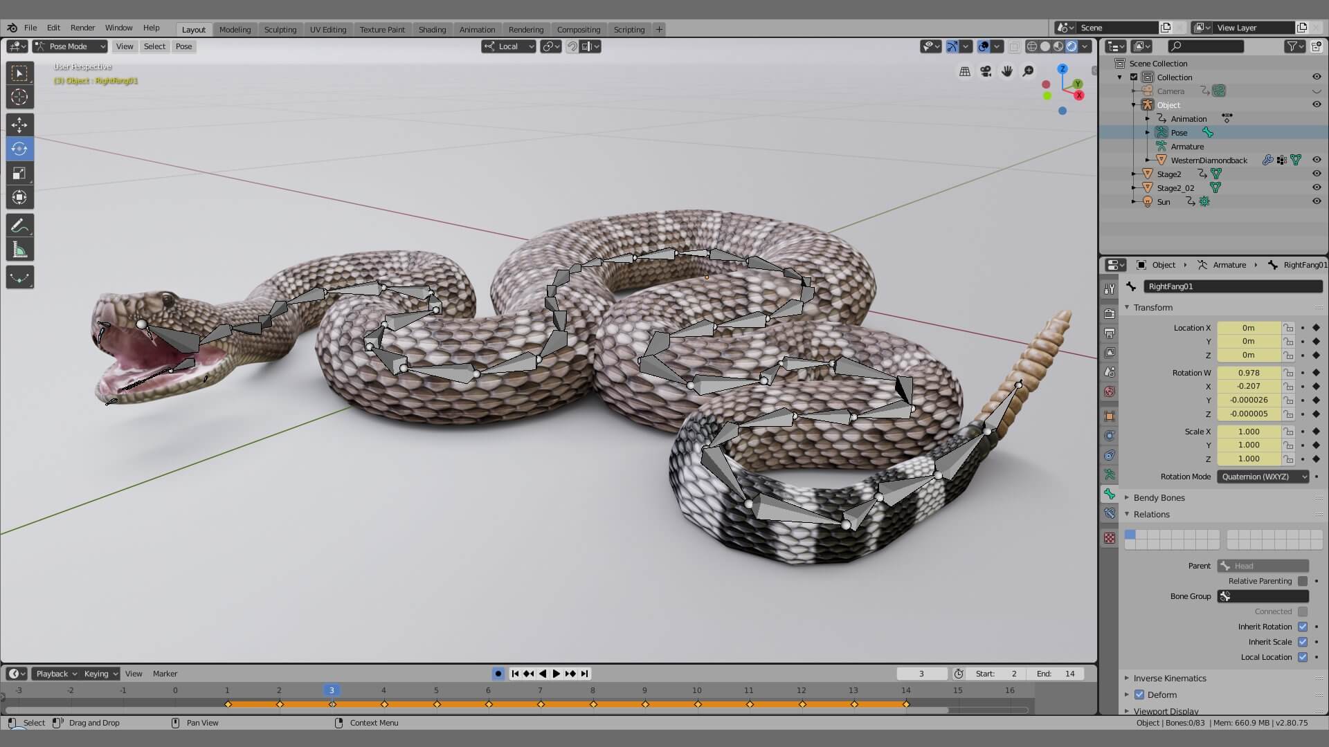 Rigged Western Diamondback Rattlesnake - 3D Model by Dibia Digital