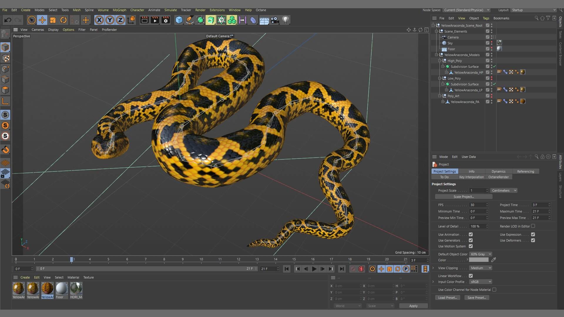Yellow Anaconda Rigged - 3D Model by Dibia Digital