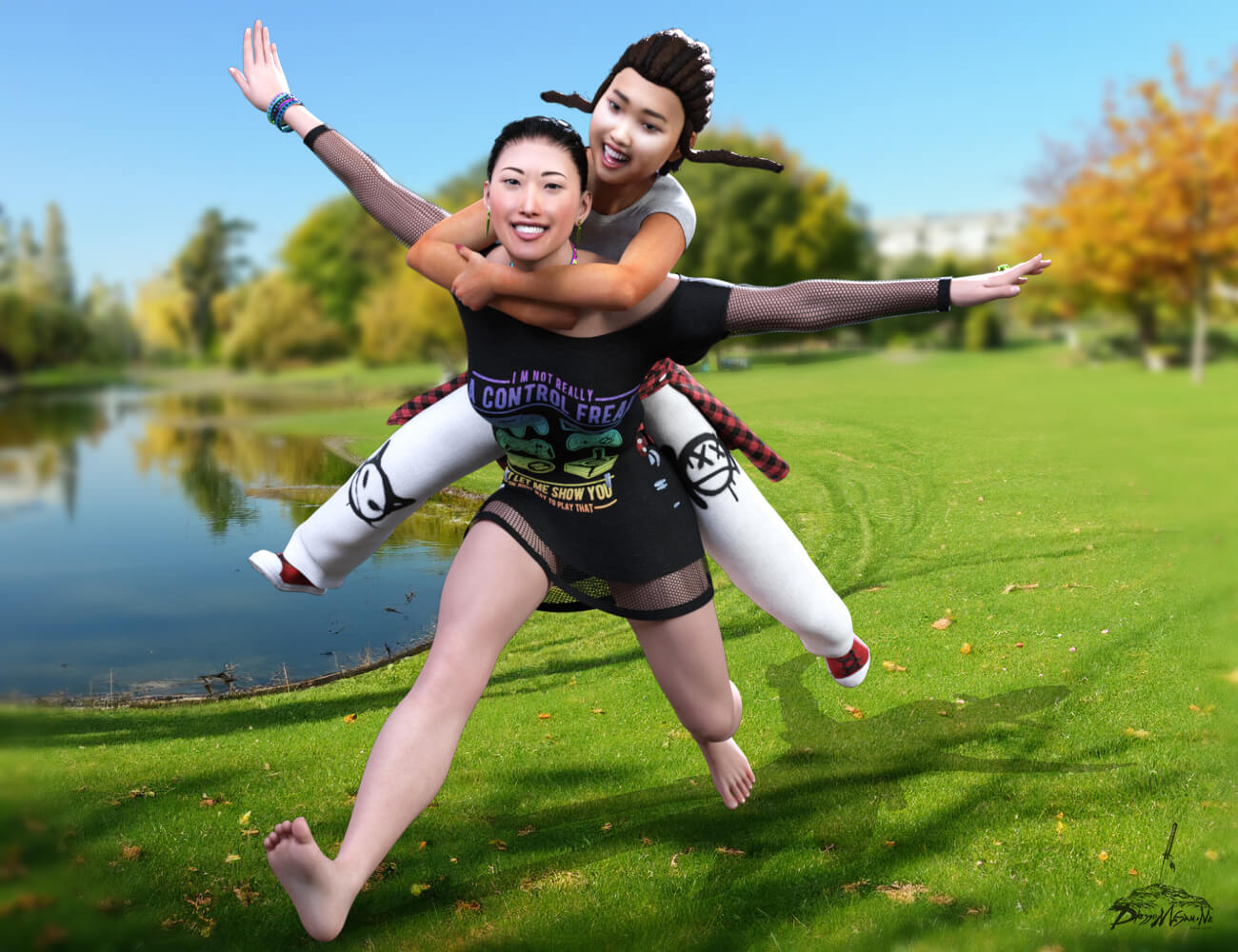 Priscilla and Erika - A day in the park 3D Render