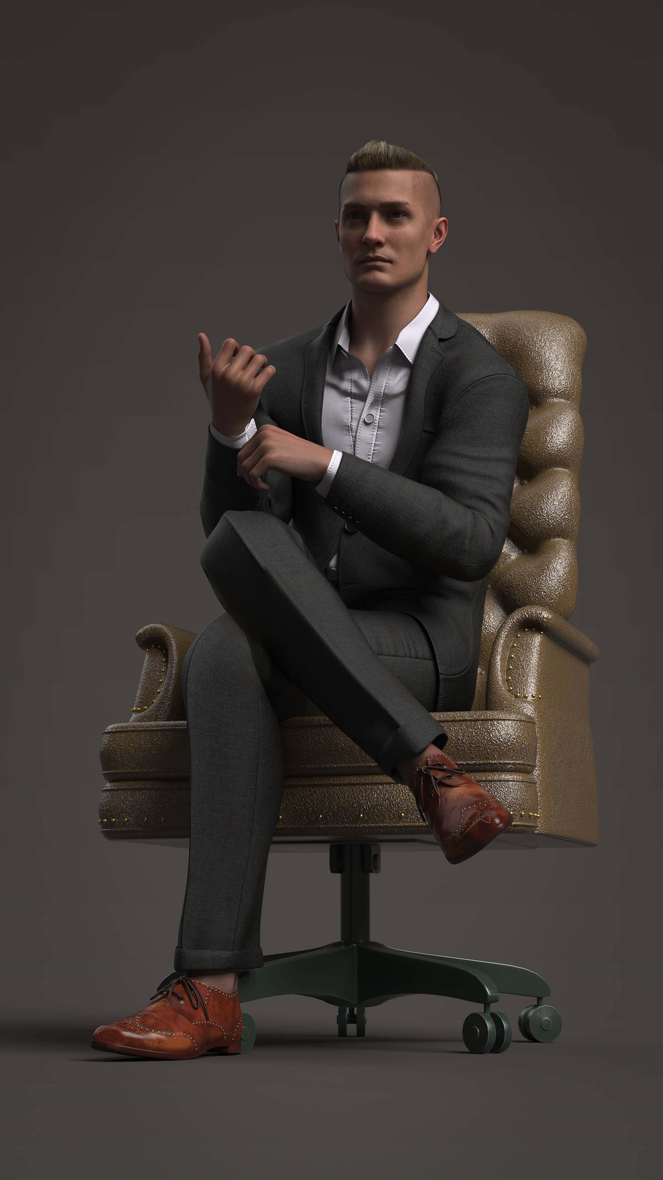 Sitting Boss 3D Render, Digital Art by Dimox