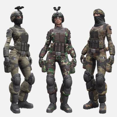 Army Suit - Female 3D Model by dmcrew