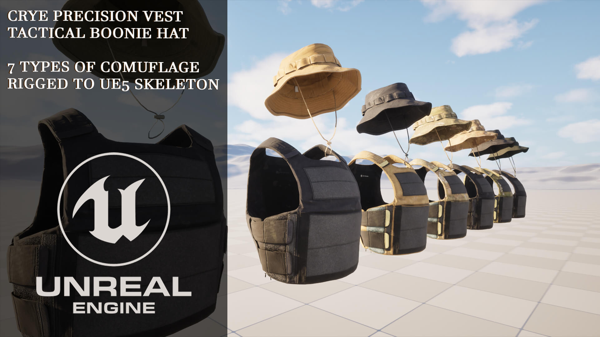 Crye Precision Vest and Tactical Boonie Hat Rigged to UE SK - 3D Model ...