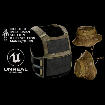 Crye Precision Vest and Tactical Boonie Hat Rigged to UE SK - 3D Model ...