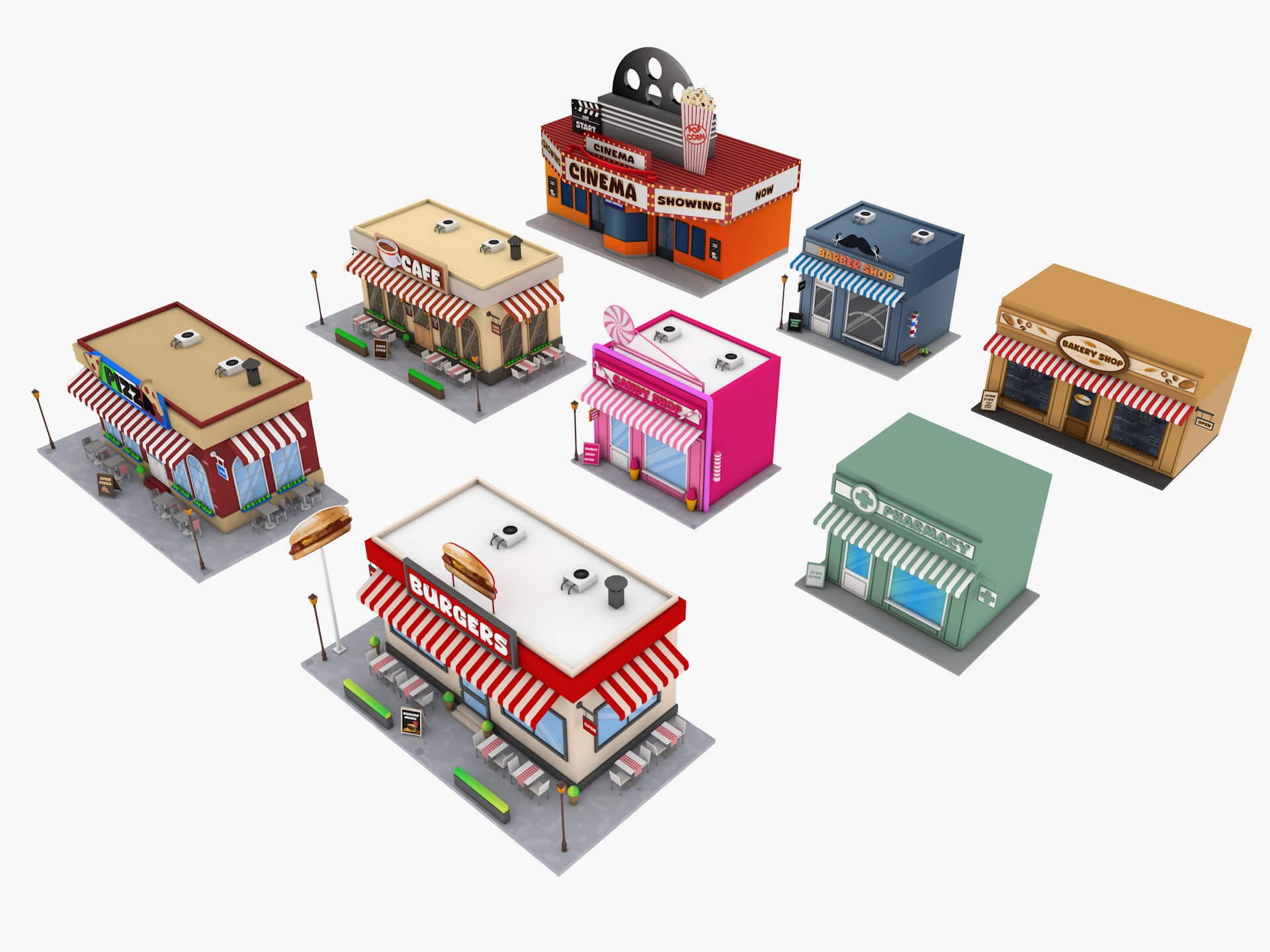 Cartoon City Buildings Shops - 3D Model by DnD