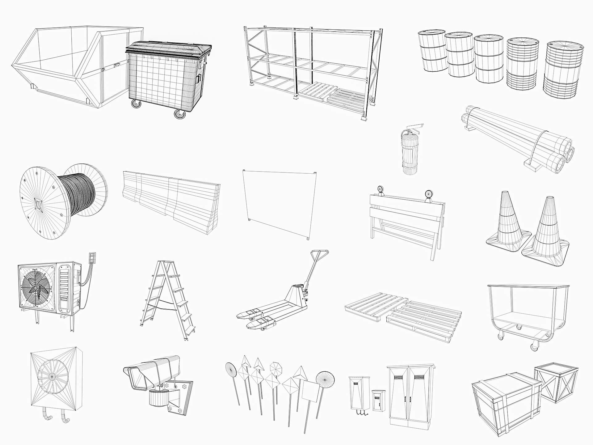 Industrial Warehouse Props Pack Low Poly - 3D Model by DnD