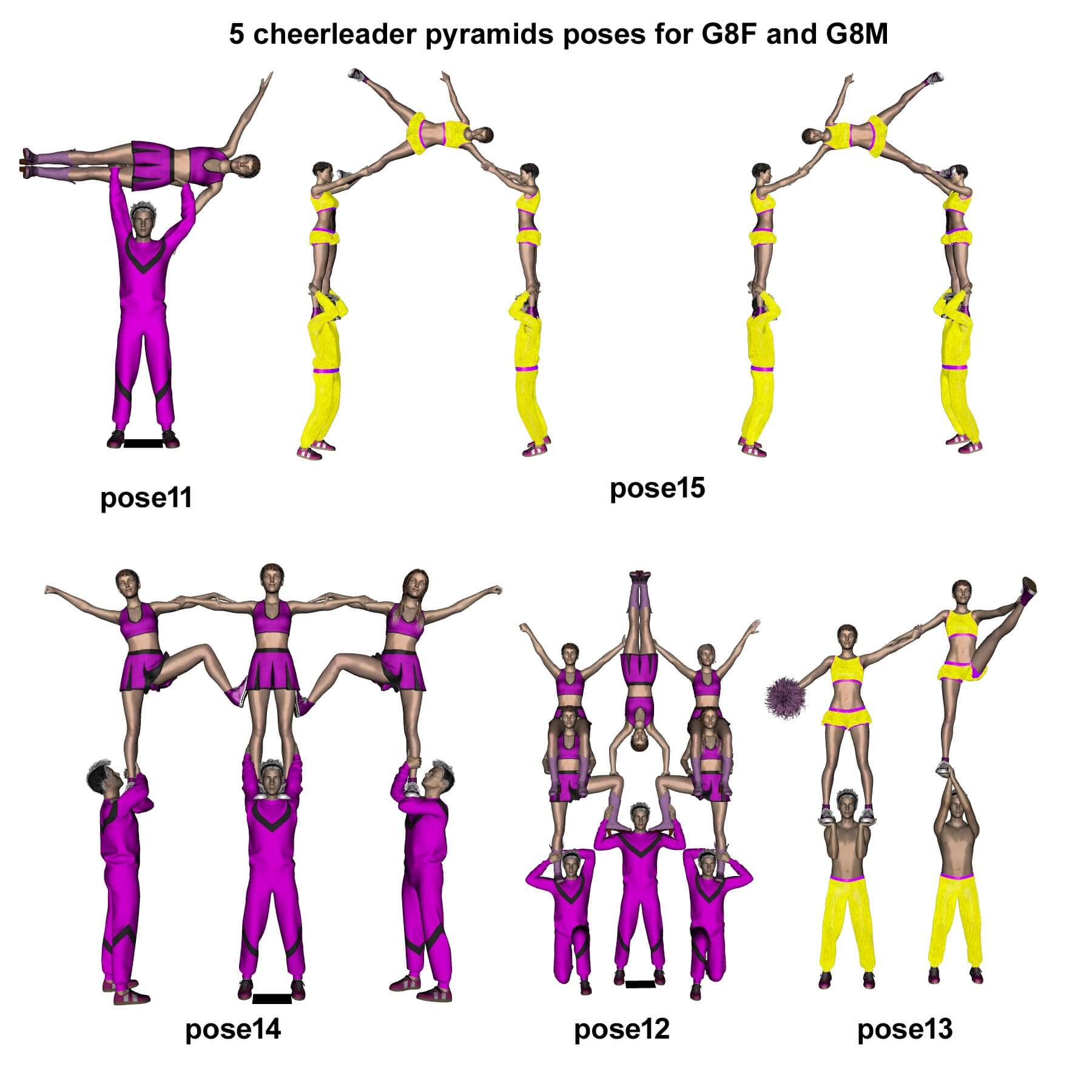 Cheerleaders Poses Pack03 For G8F and G8M - Daz Content by DoroThee237