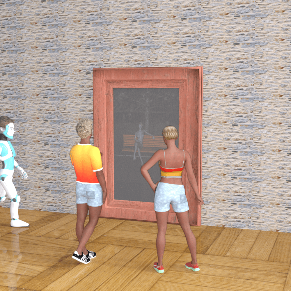 Love at first sight at the museum 01 3D Render by DoroThee237