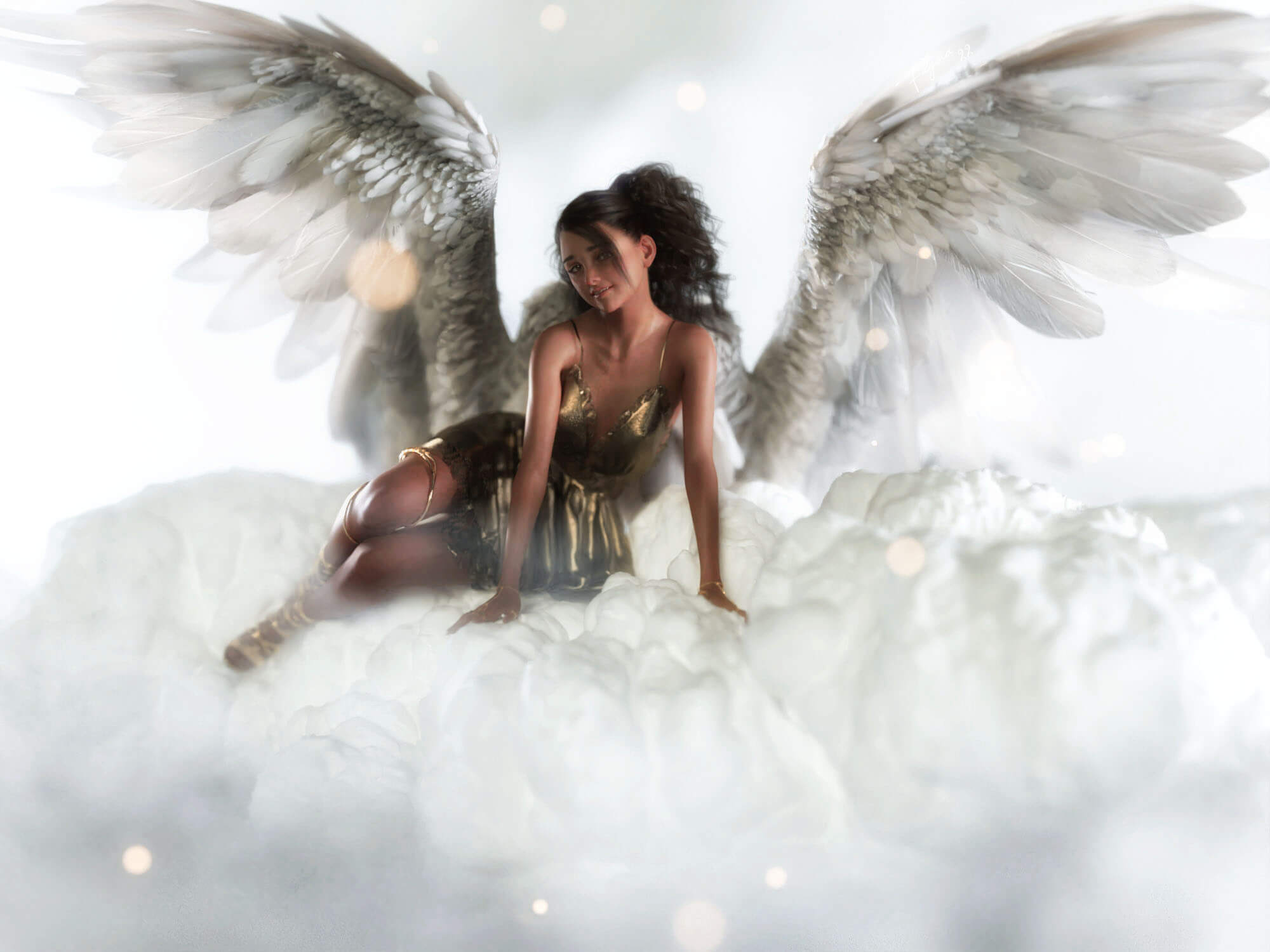 Aleena - Floating on clouds 3D Render, Digital Art by Dragona