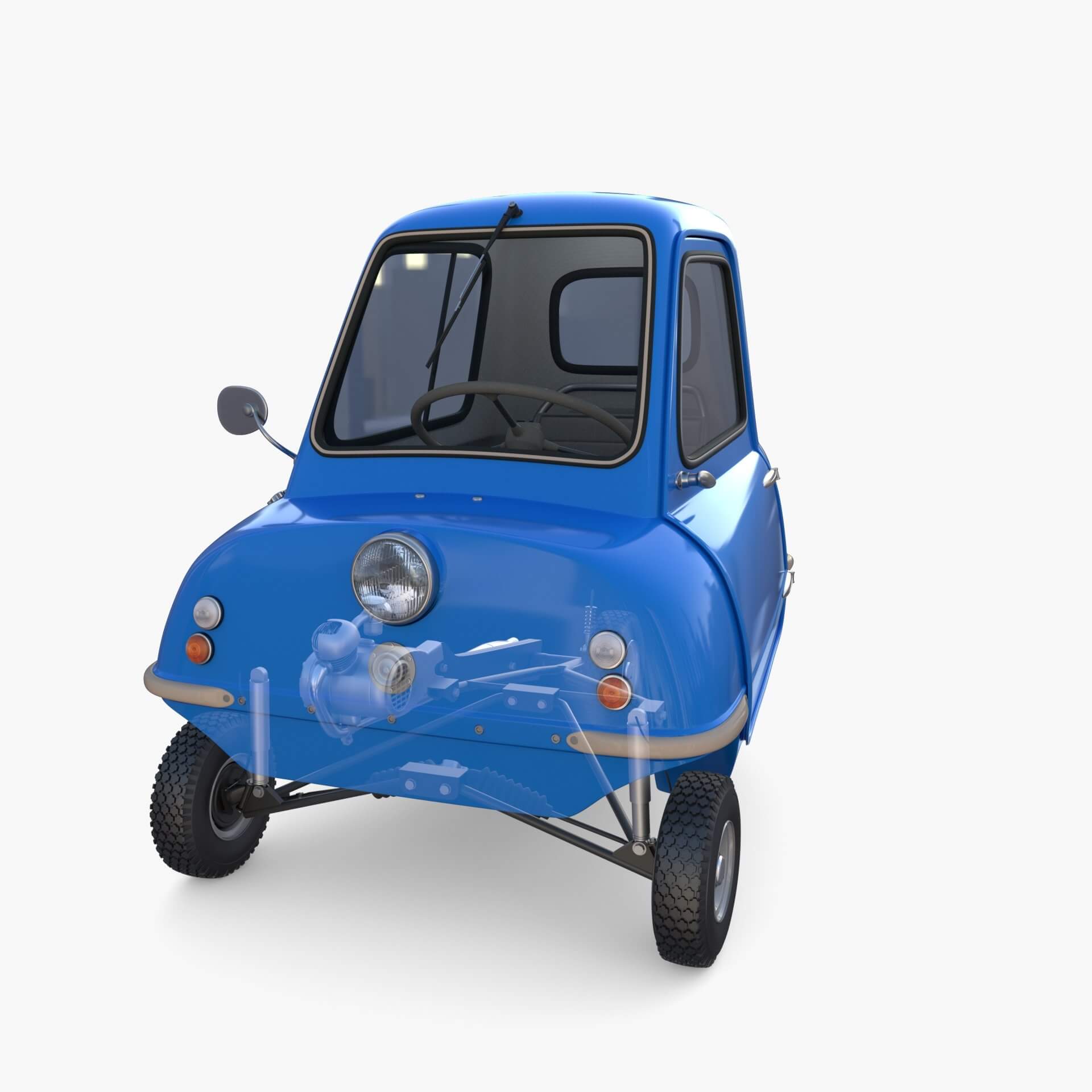 Peel P50 Blue with Interior and Chassis - 3D Model by dragosburian
