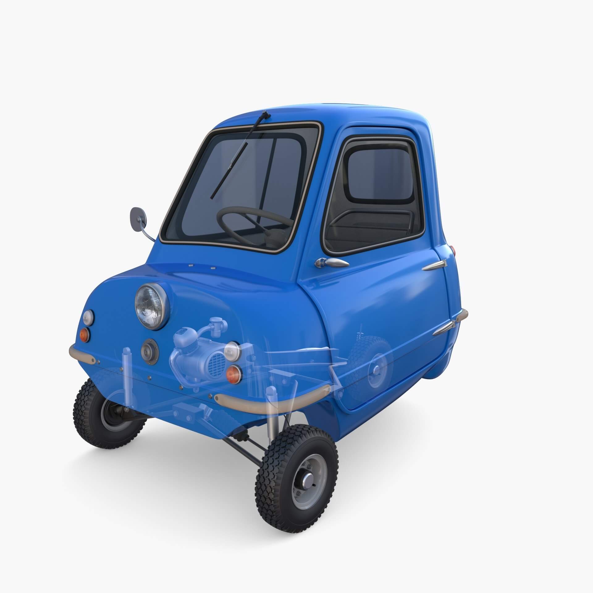Peel P50 Blue with Interior and Chassis - 3D Model by dragosburian