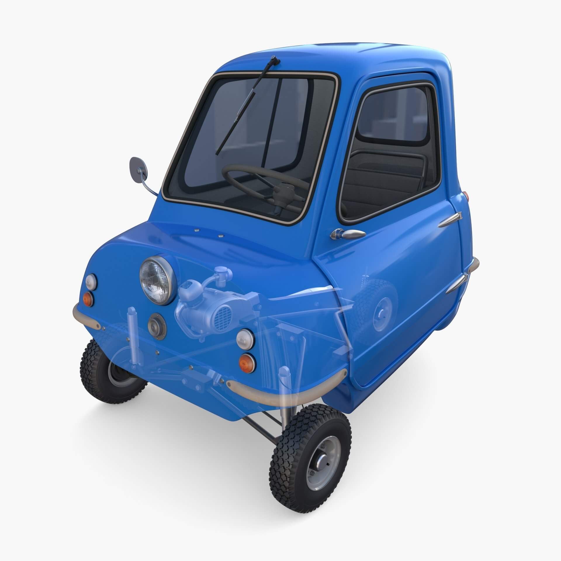 Peel P50 Blue with Interior and Chassis - 3D Model by dragosburian
