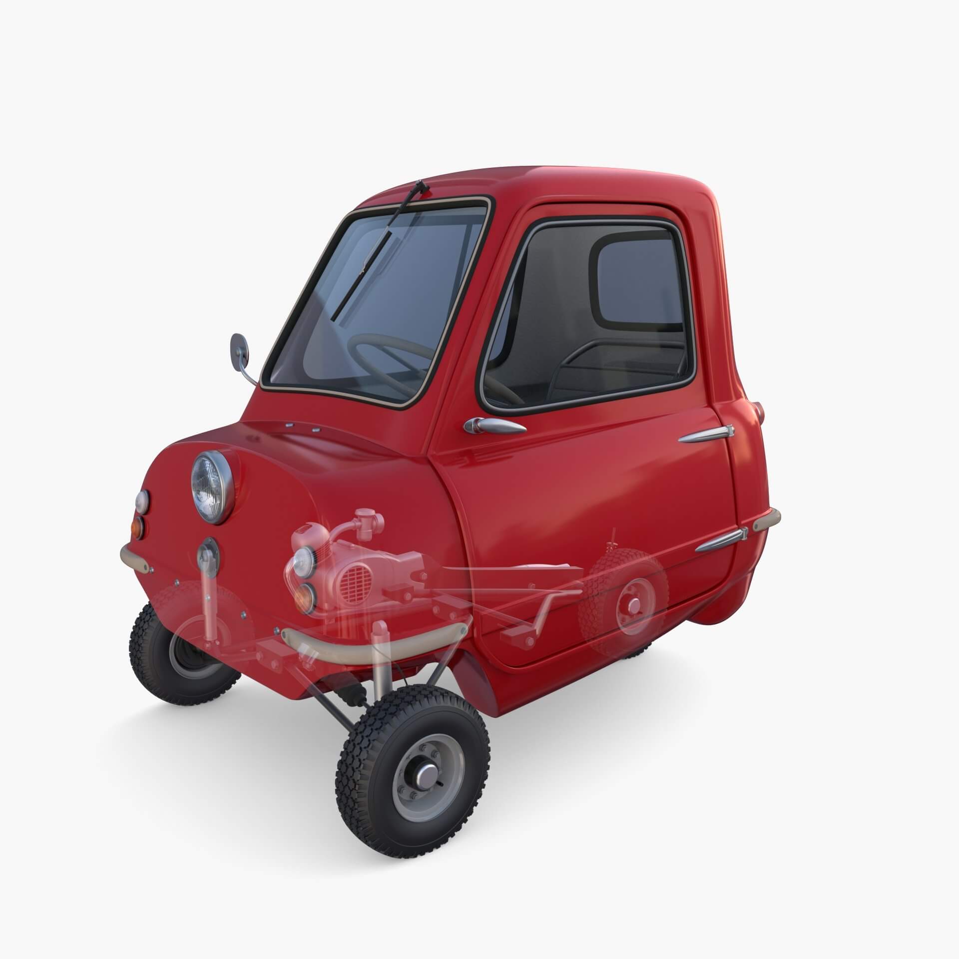 Peel P50 Red with Interior and Chassis - 3D Model by dragosburian