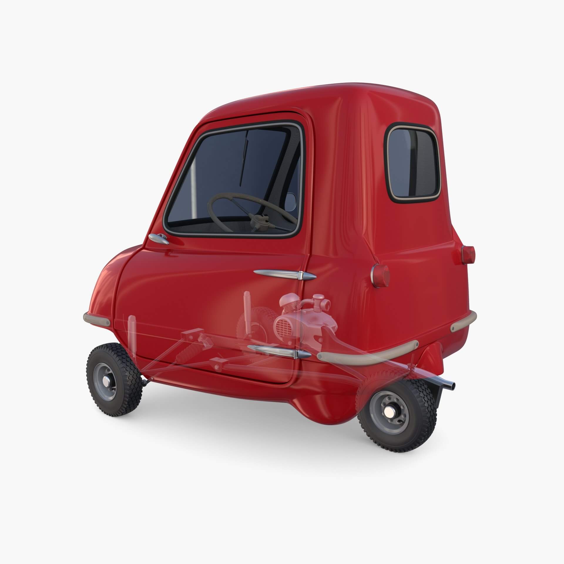 Peel P50 Red with Interior and Chassis - 3D Model by dragosburian