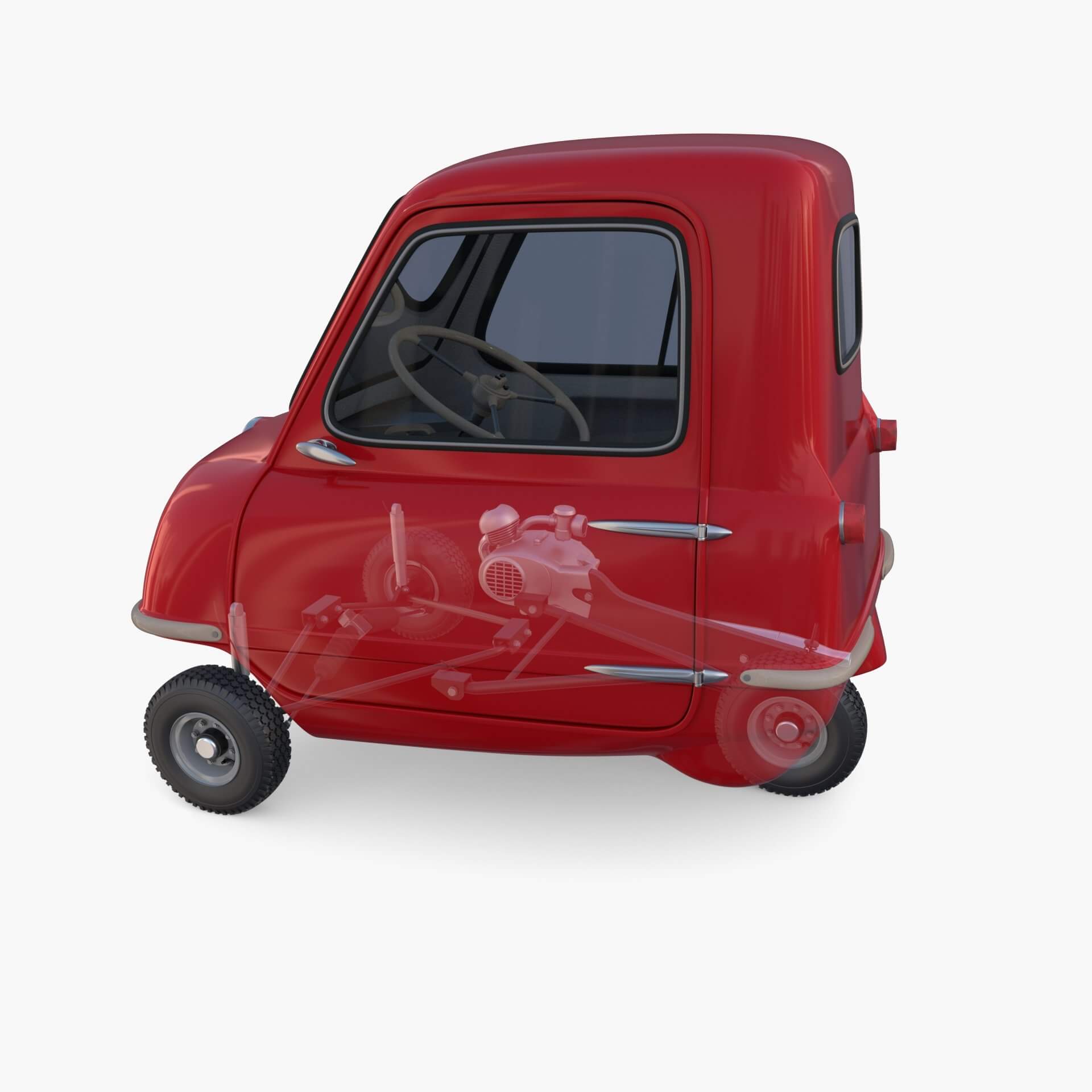 Peel P50 Red with Interior and Chassis - 3D Model by dragosburian