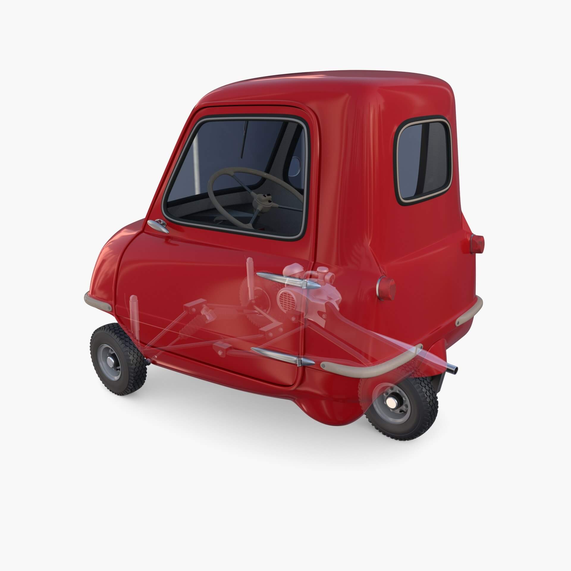 Peel P50 Red with Interior and Chassis - 3D Model by dragosburian