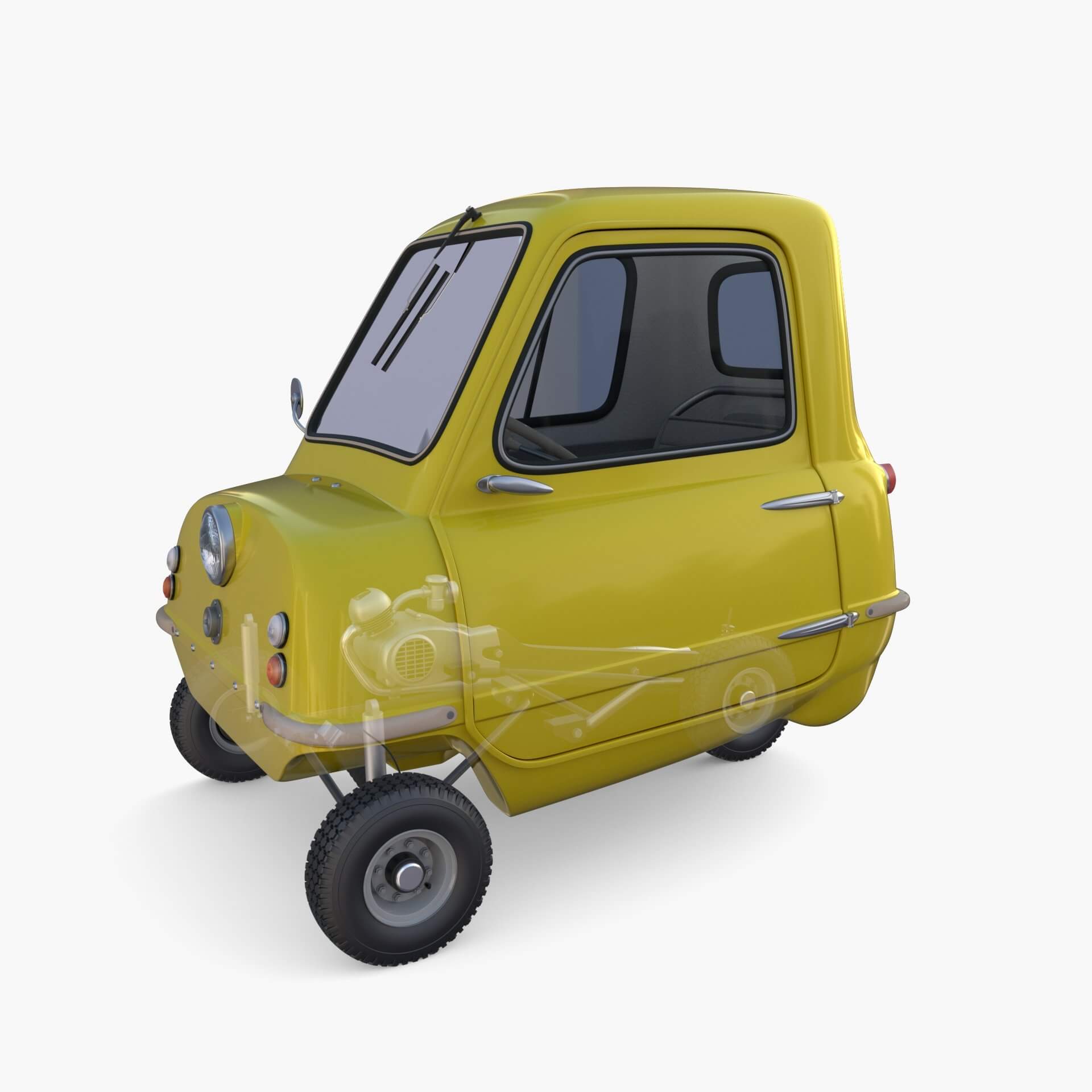 Peel P50 Yellow with Interior and Chassis - 3D Model by dragosburian