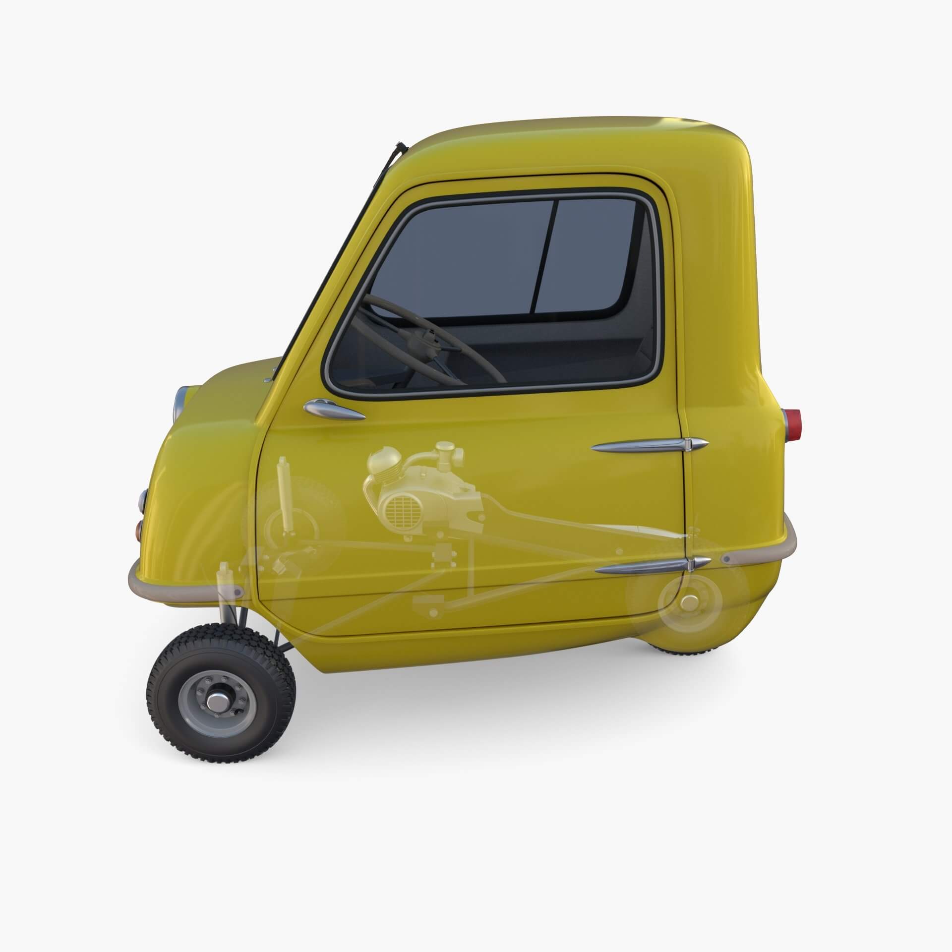 Peel P50 Yellow with Interior and Chassis - 3D Model by dragosburian