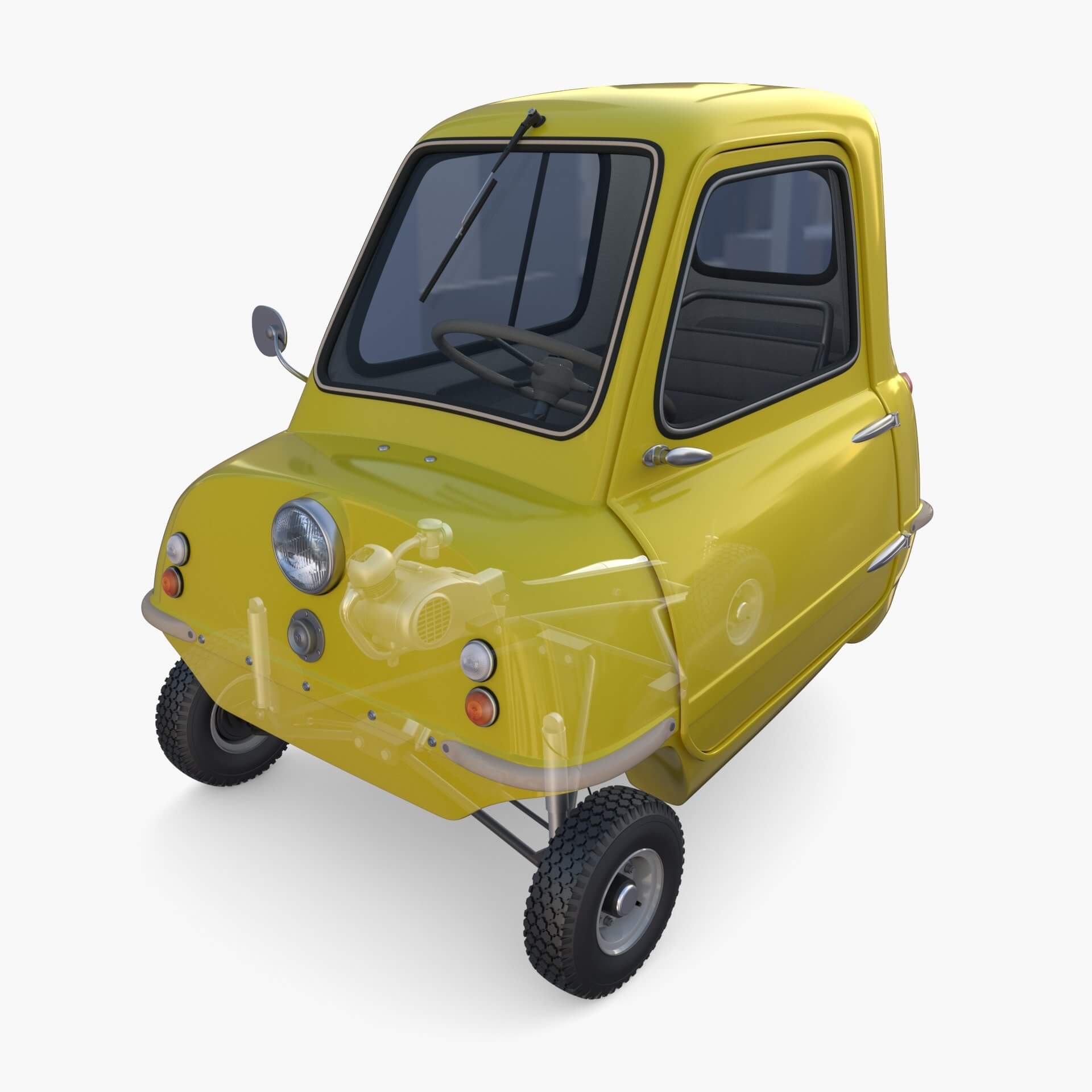 Peel P50 Yellow with Interior and Chassis - 3D Model by dragosburian