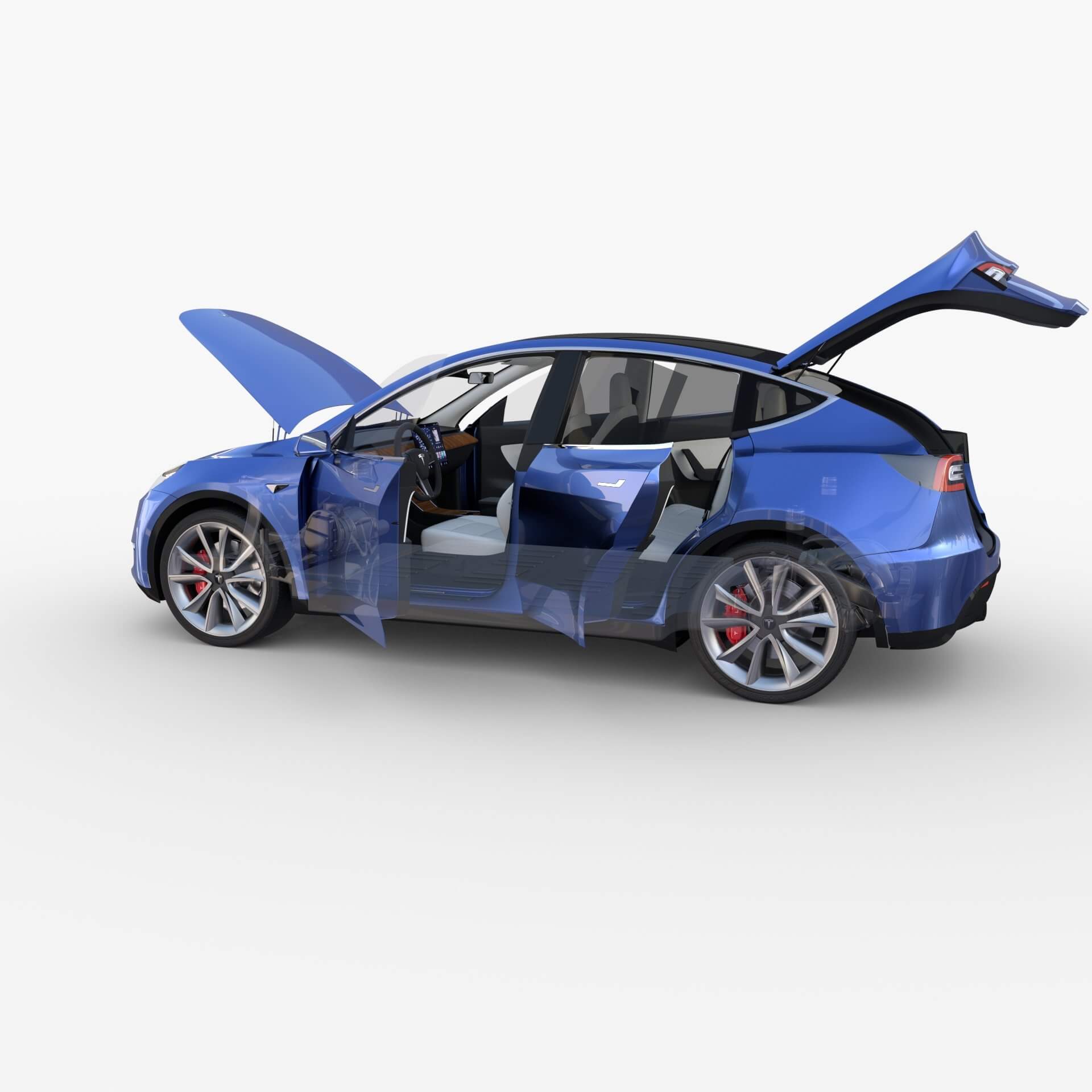 Tesla Model Y AWD Blue with Interior and Chassis by dragosburian