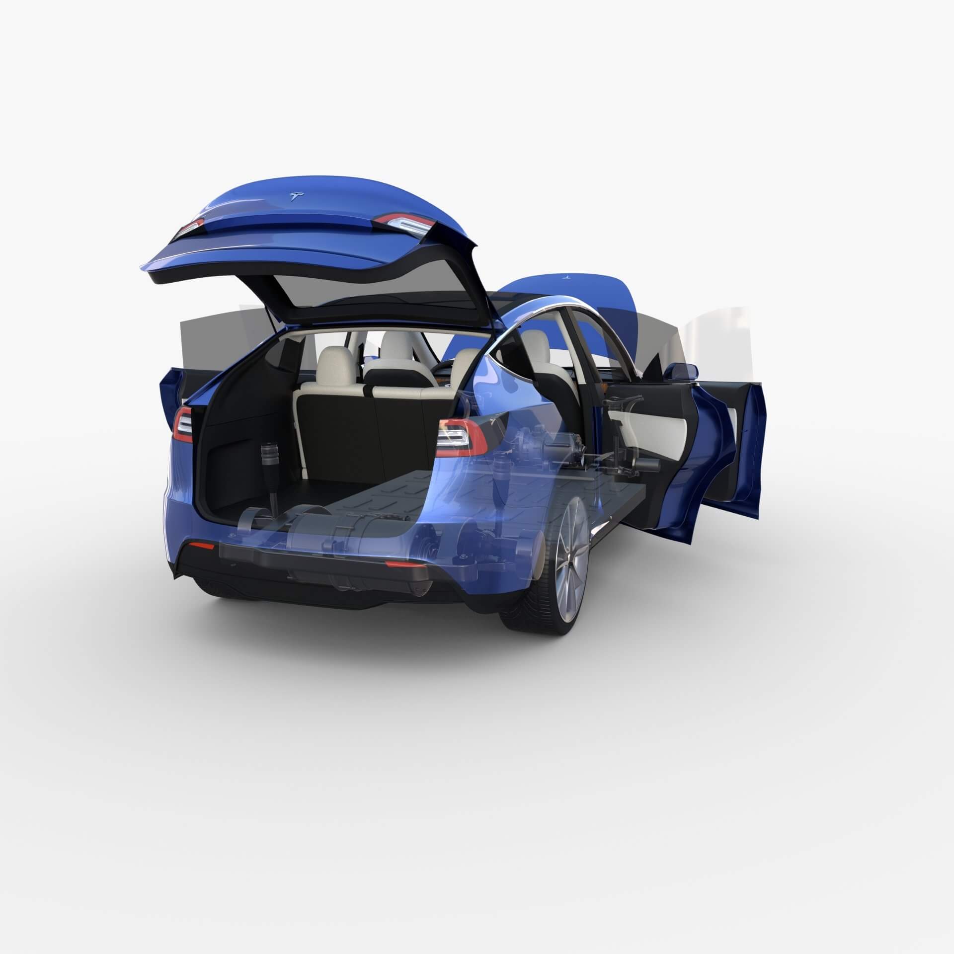 Tesla Model Y AWD Blue with Interior and Chassis by dragosburian