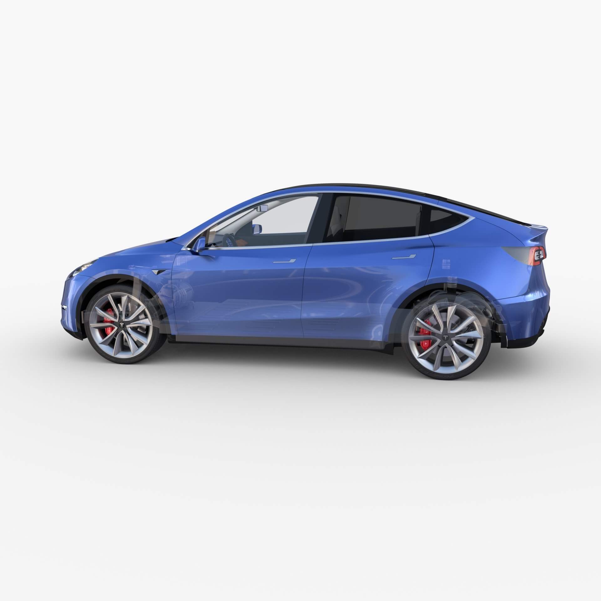 Tesla Model Y AWD Blue with Interior and Chassis by dragosburian