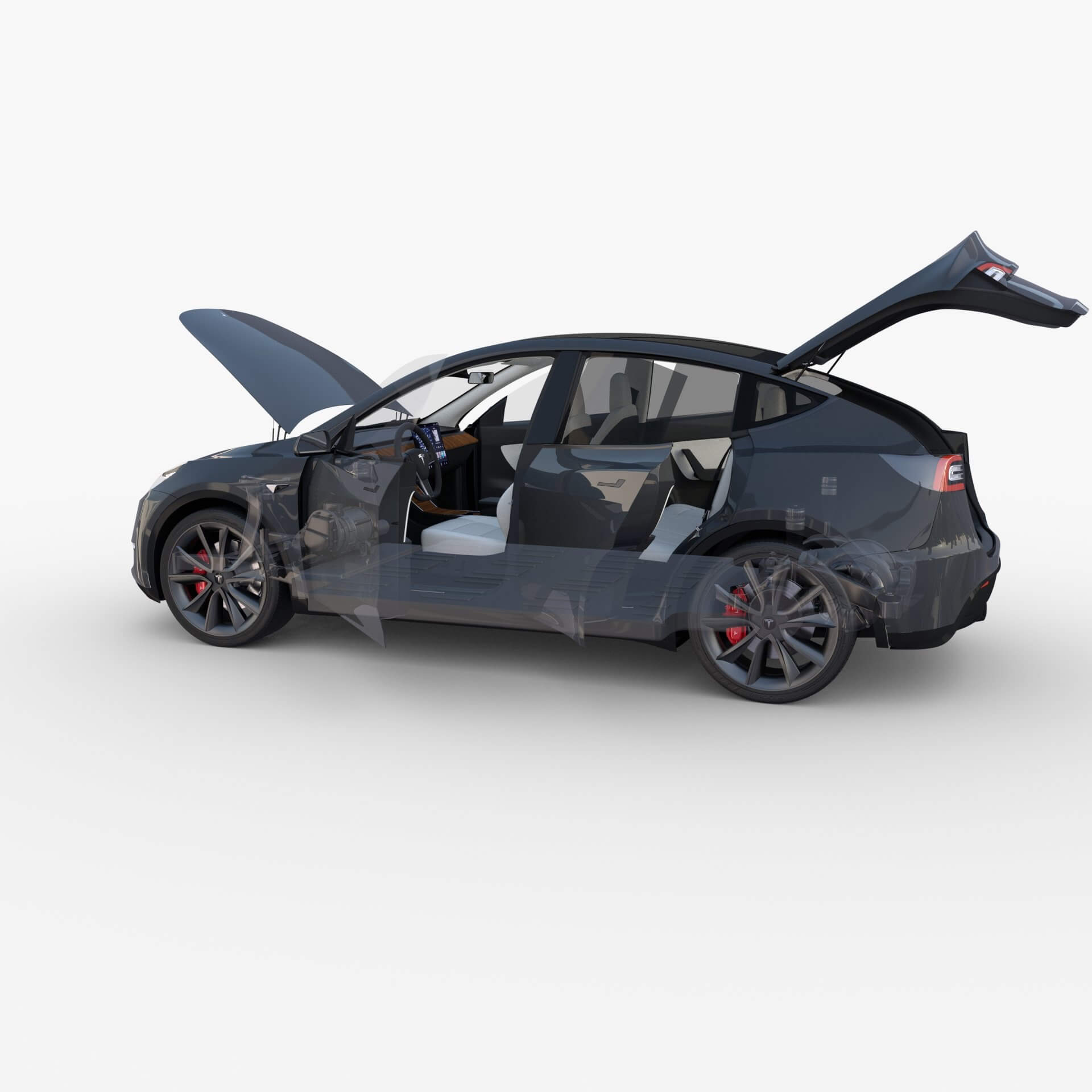 Tesla Model Y AWD Midnight Silver with Interior and Chassis by dragosburian