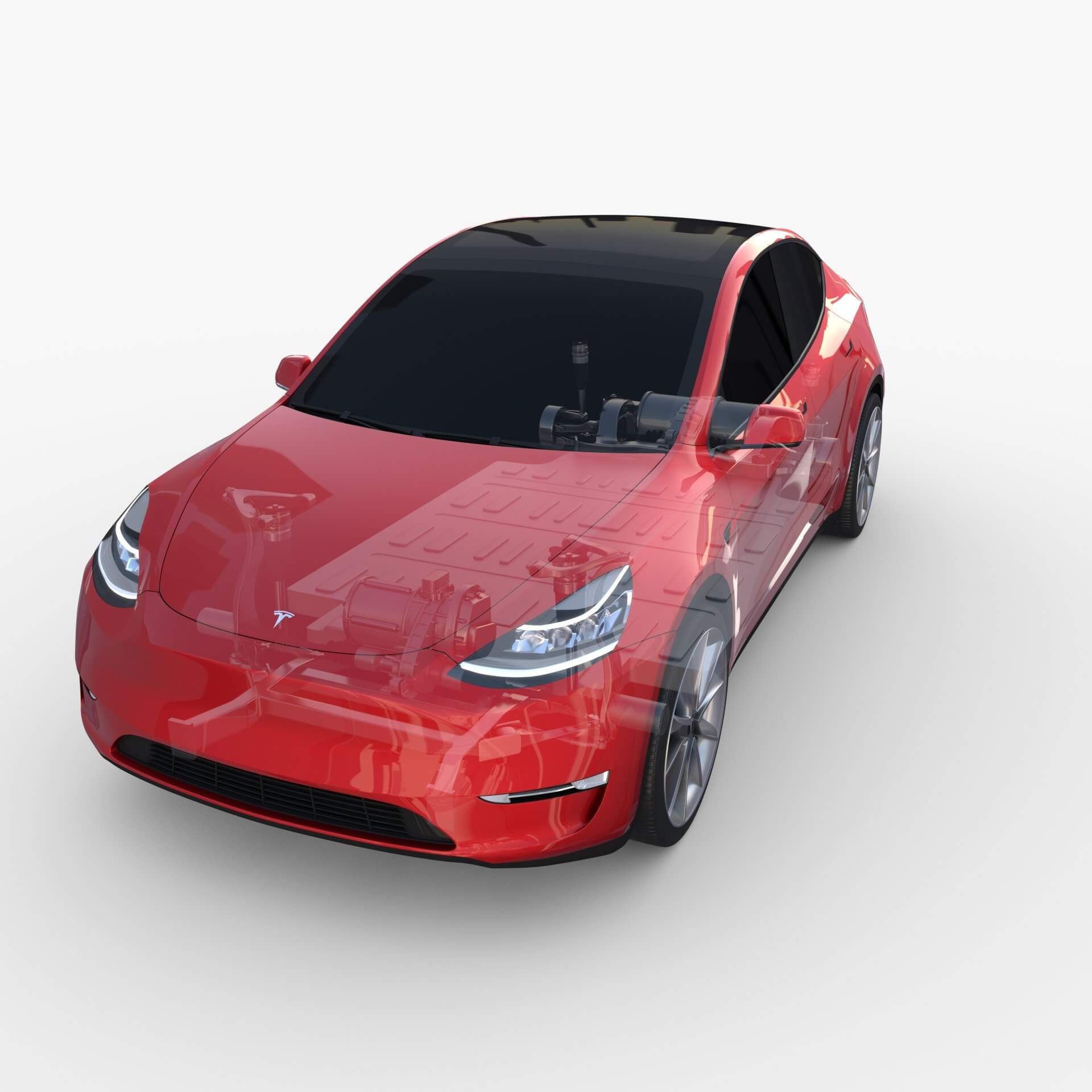 Tesla Model Y AWD Red with Chassis by dragosburian