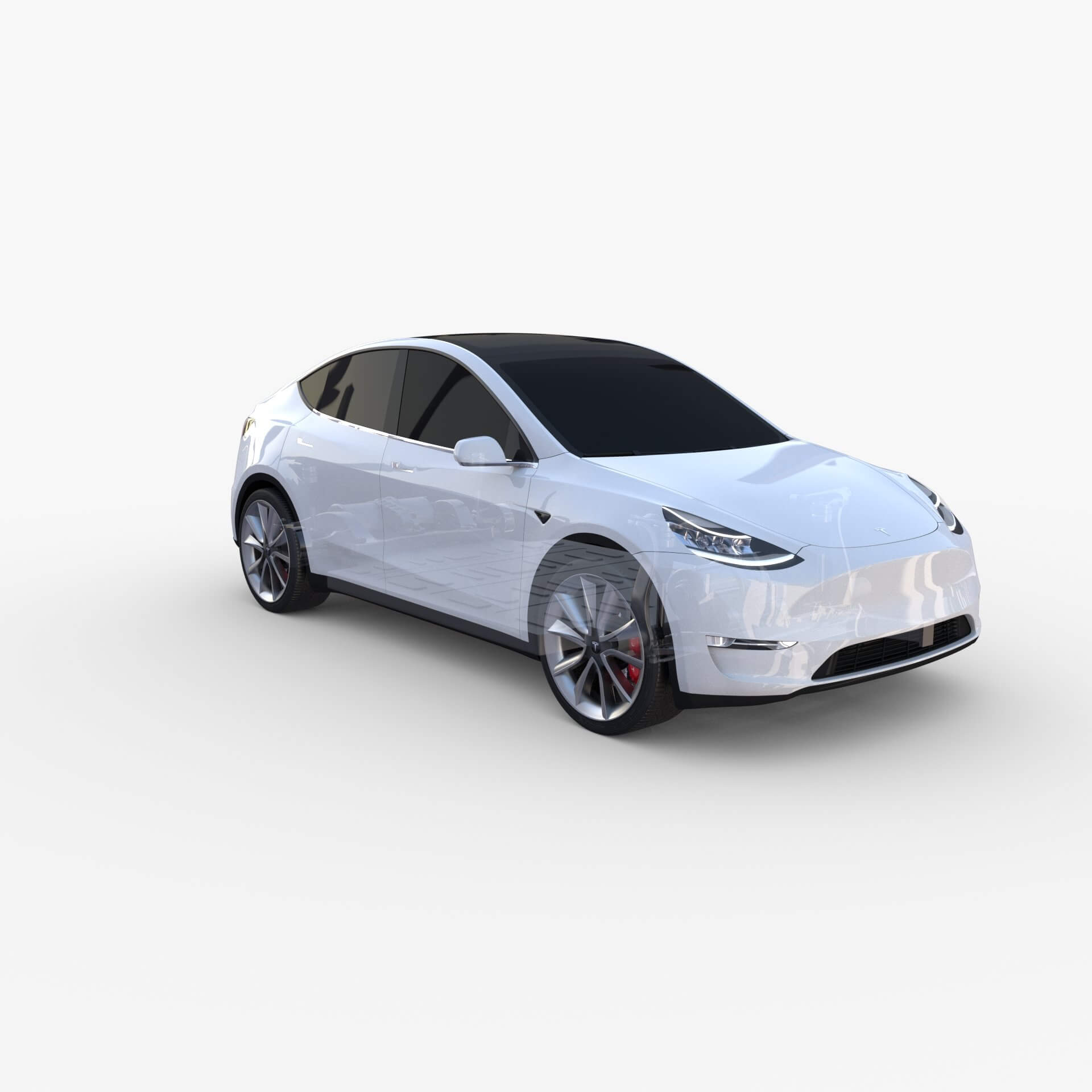 Tesla Model Y AWD White with Chassis by dragosburian
