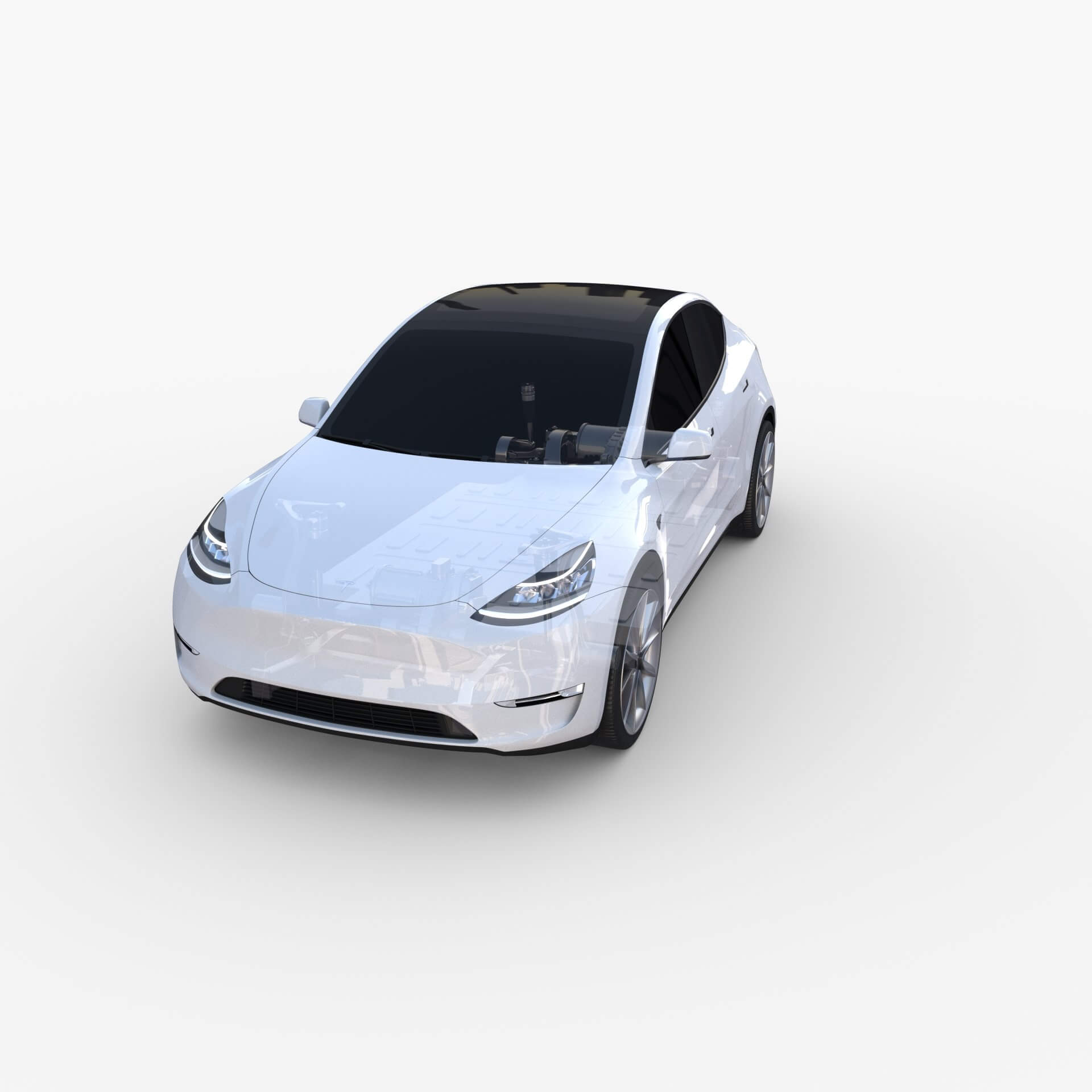 Tesla Model Y AWD White with Chassis by dragosburian