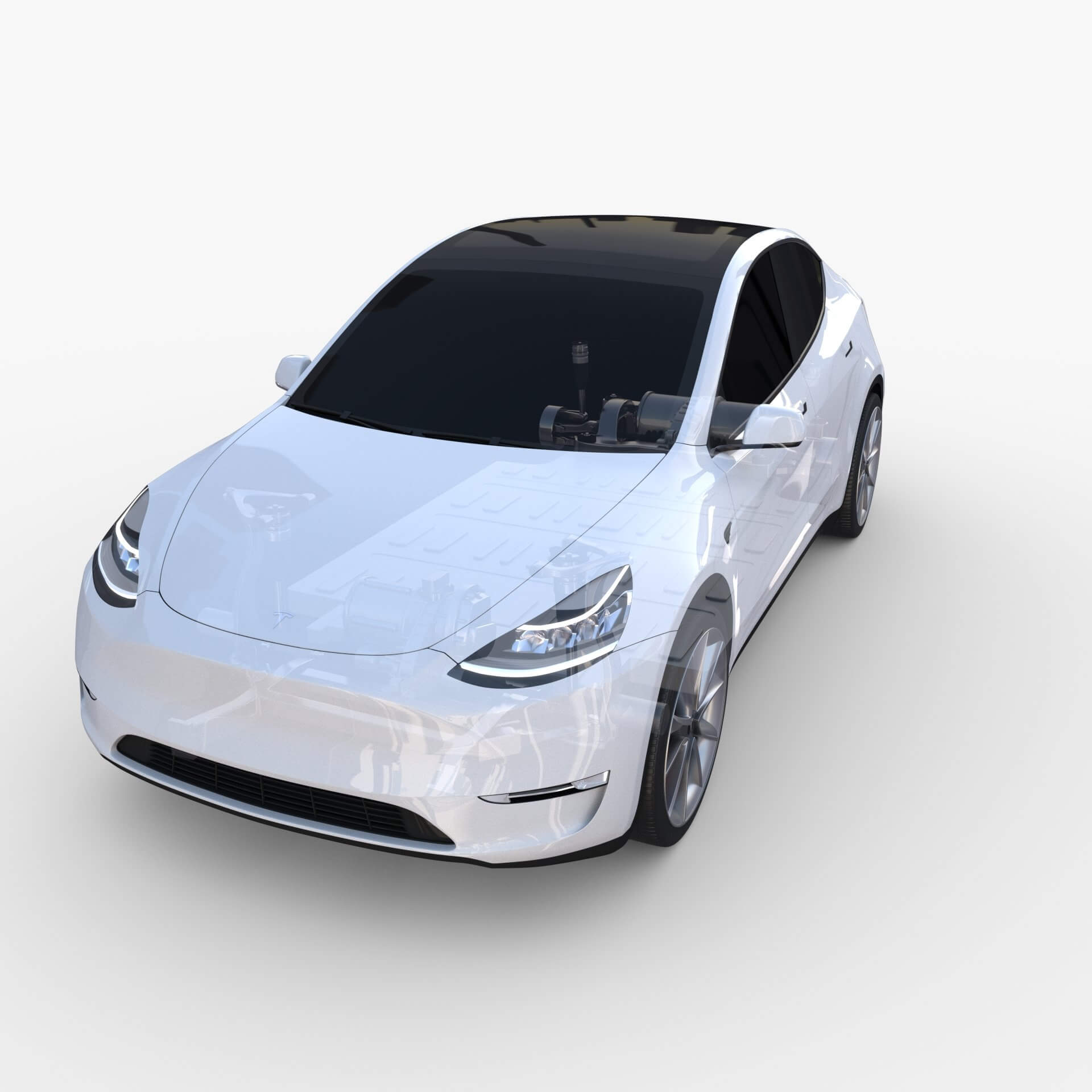 Tesla Model Y AWD White with Chassis by dragosburian