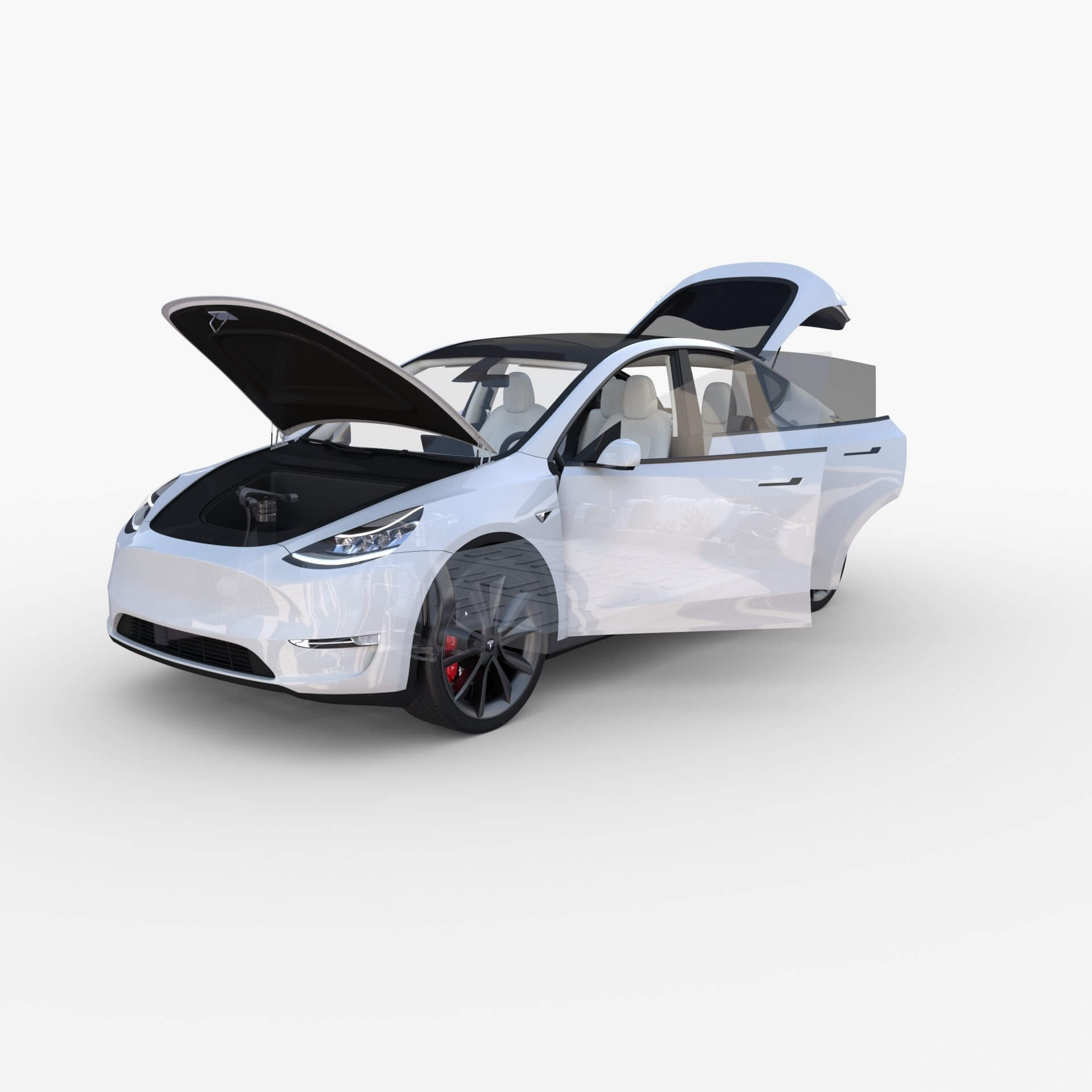 Tesla Model Y AWD White with Interior and Chassis by dragosburian