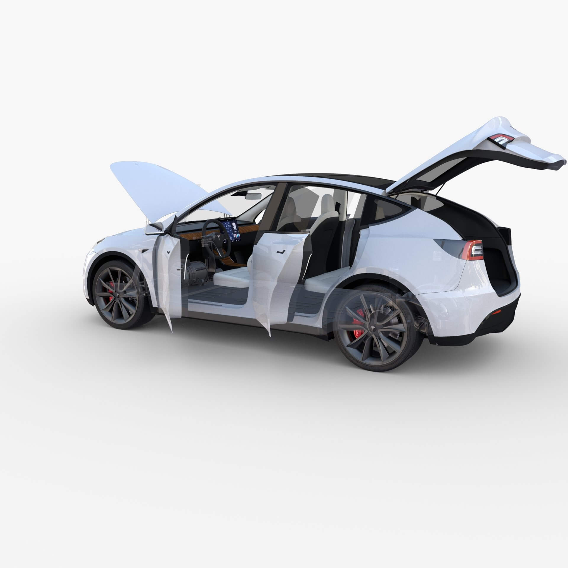 Tesla Model Y AWD White with Interior and Chassis by dragosburian