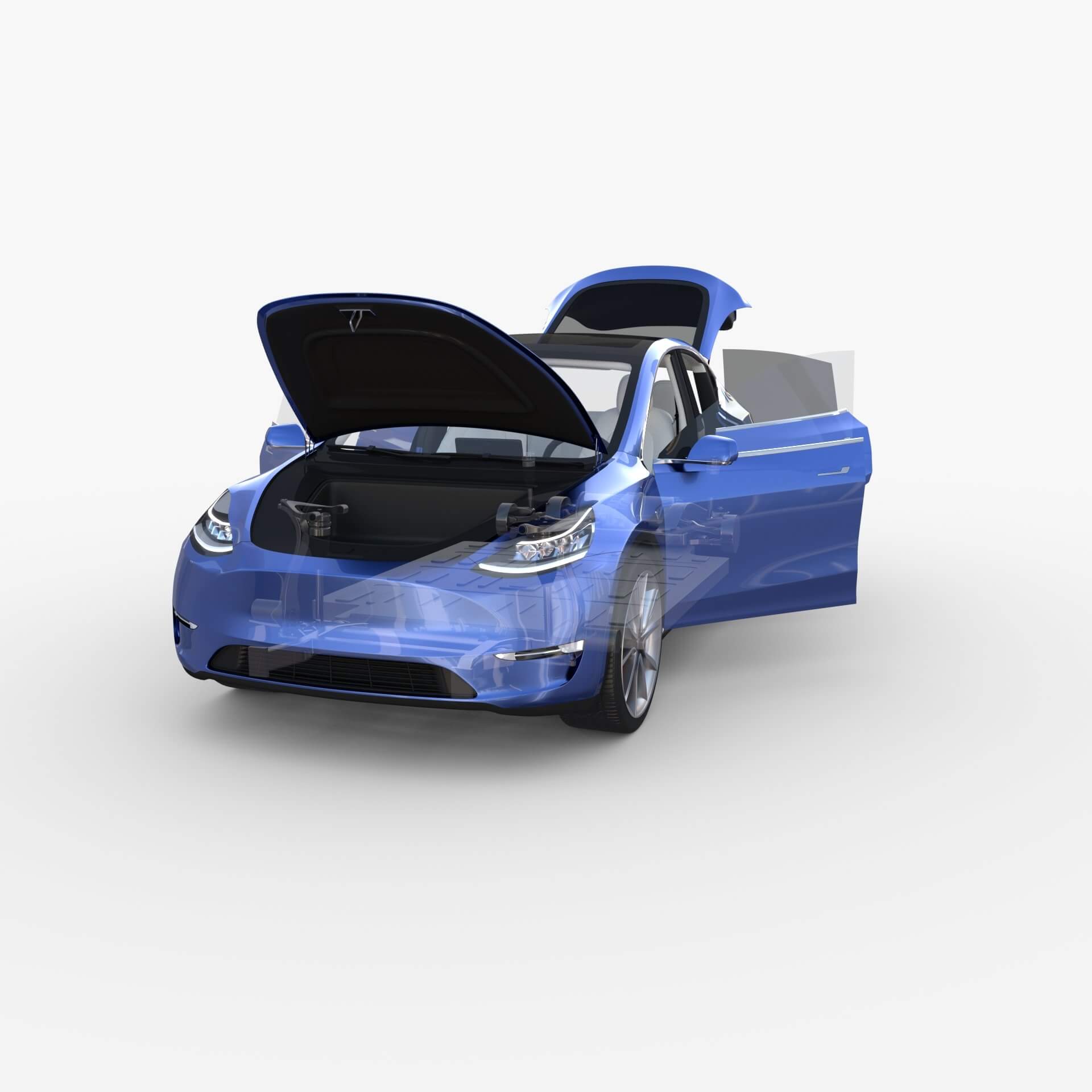 Tesla Model Y RWD Blue with Interior and Chassis by dragosburian