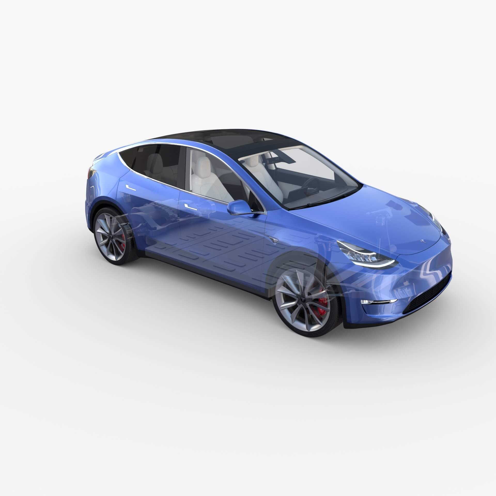 Tesla Model Y RWD Blue with Interior and Chassis by dragosburian