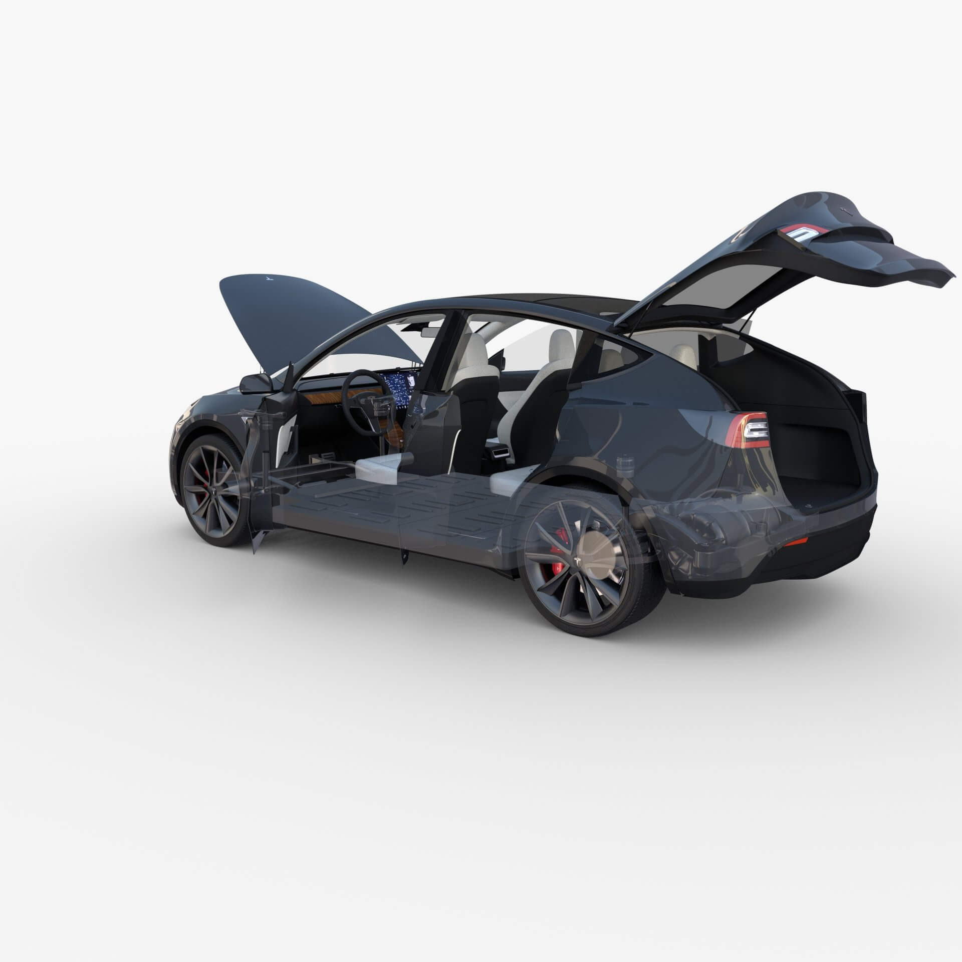 Tesla Model Y RWD Midnight Silver with Interior and Chassis by dragosburian
