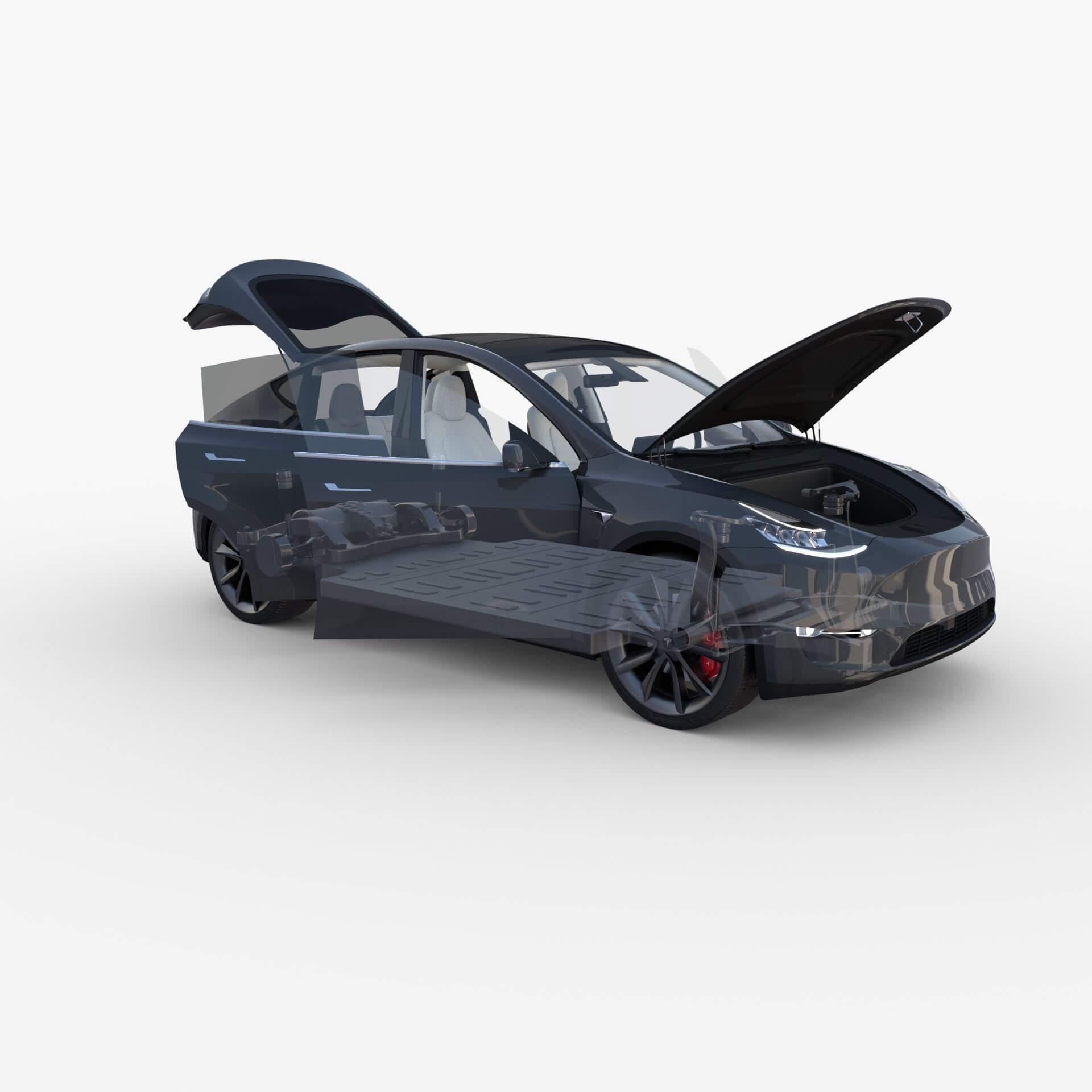 Tesla Model Y RWD Midnight Silver with Interior and Chassis by dragosburian