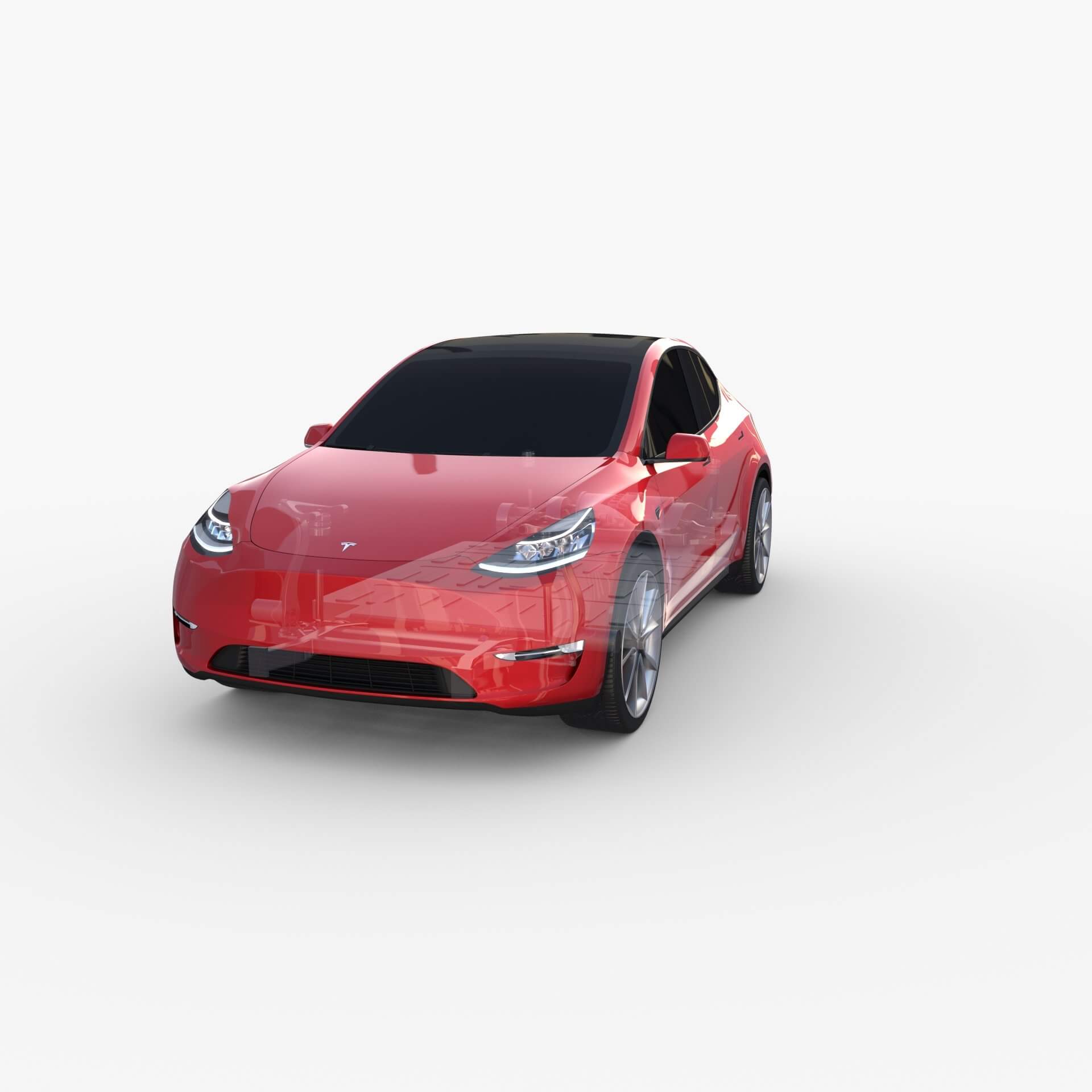 Tesla Model Y RWD Red with Chassis by dragosburian