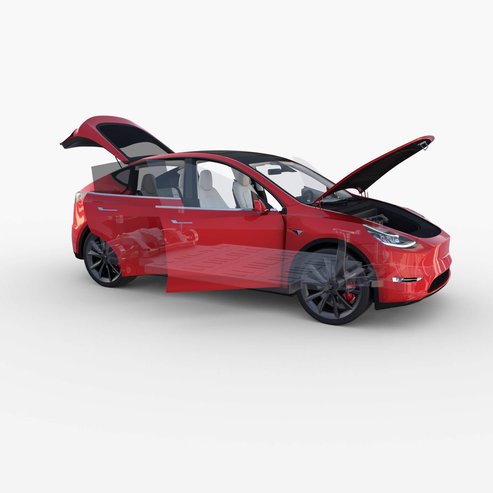 Tesla Model Y RWD Red with Interior and Chassis by dragosburian