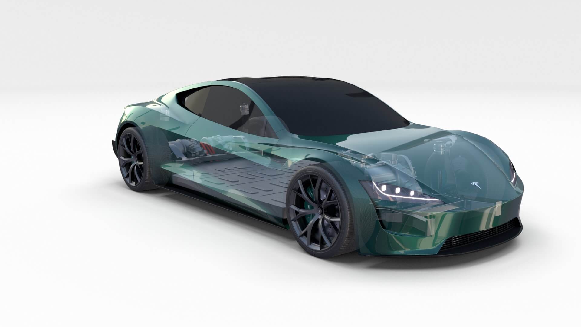 Tesla Roadster Green with Chassis - 3D Model by dragosburian