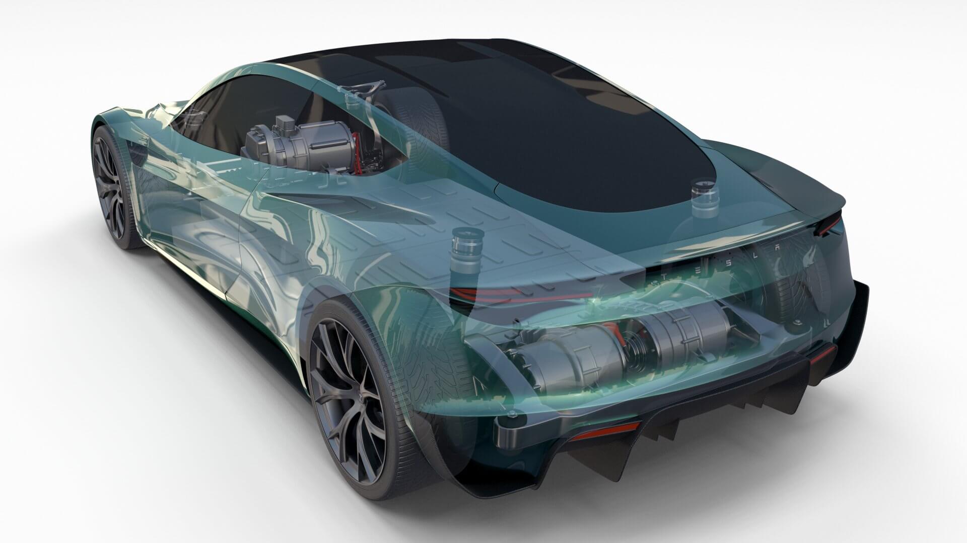 Tesla Roadster Green with Chassis - 3D Model by dragosburian