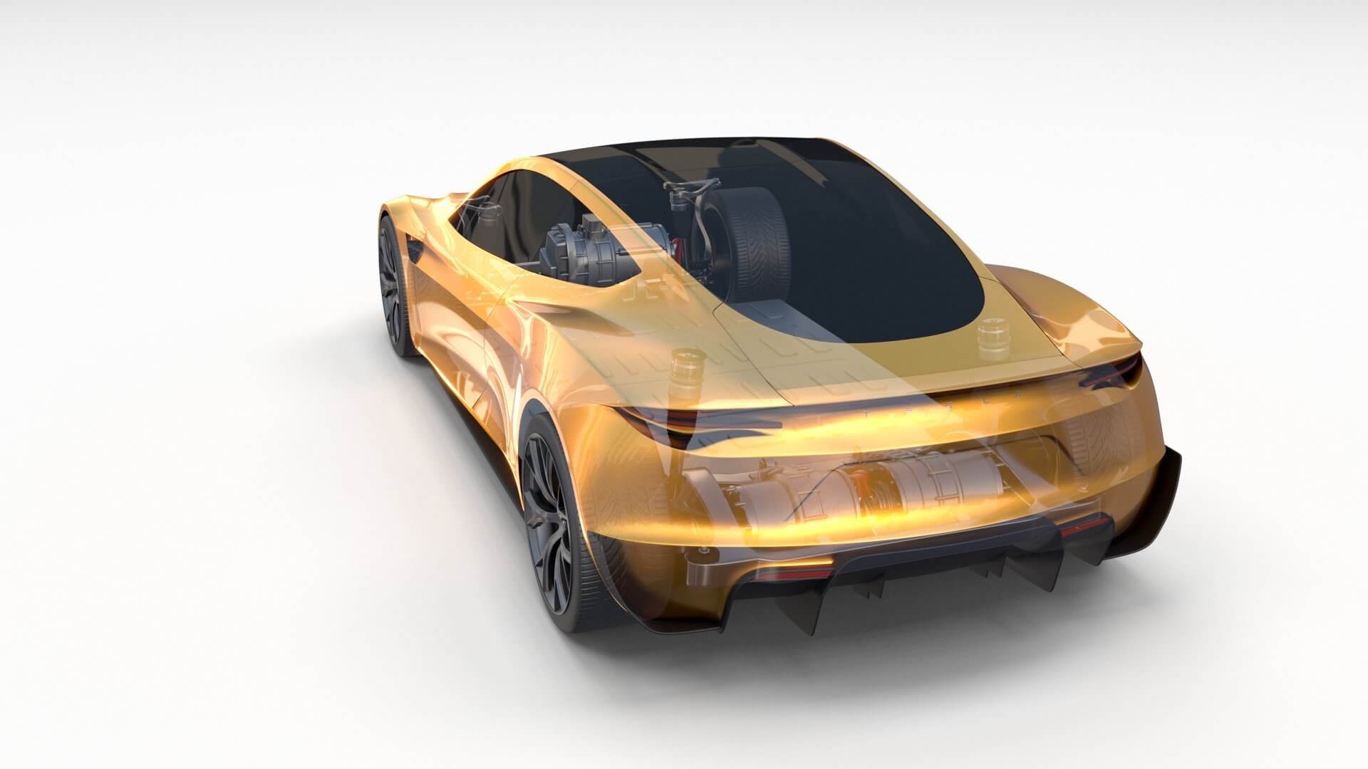 Tesla Roadster Yellow with Chassis - 3D Model by dragosburian