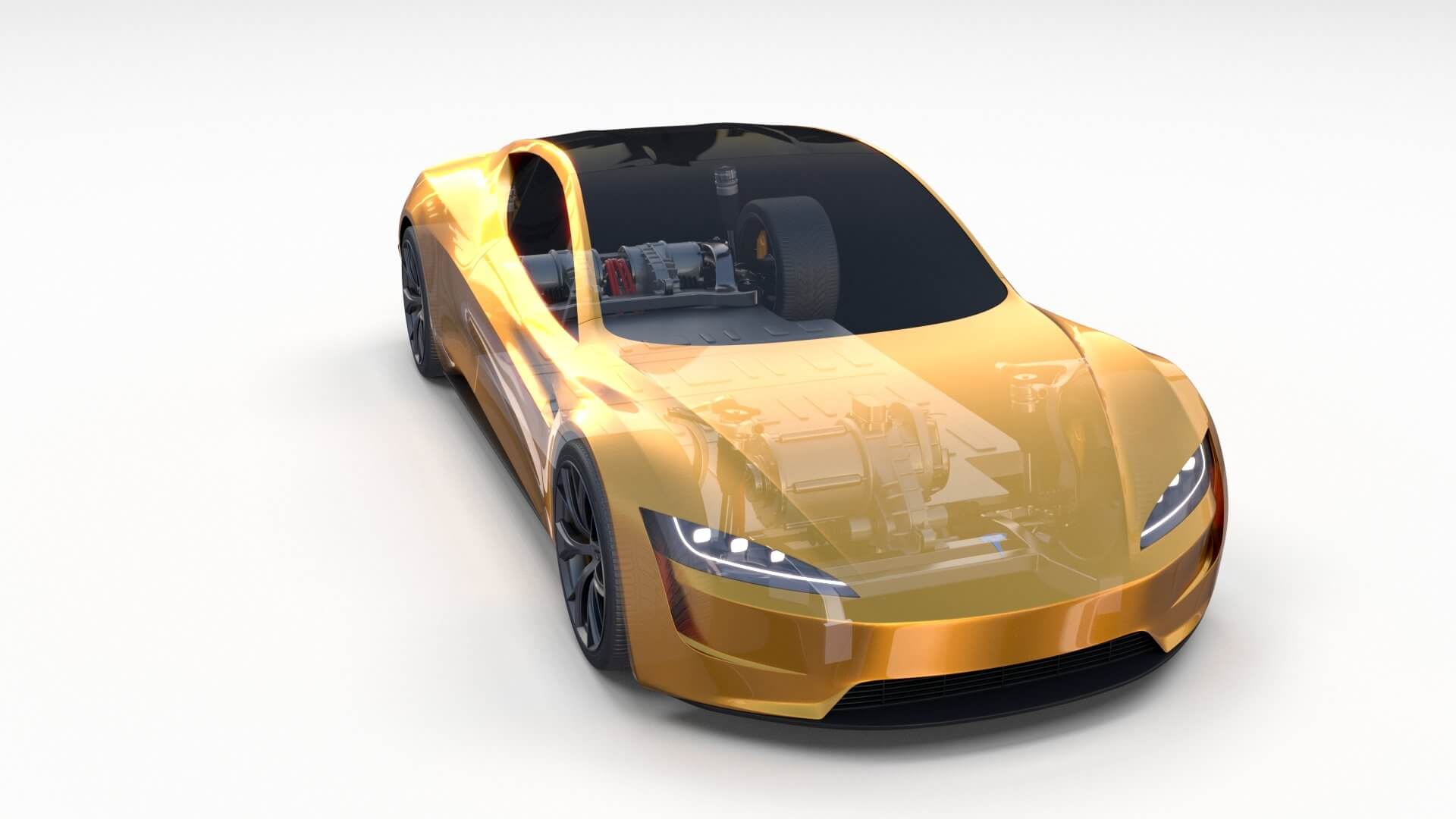 Tesla Roadster Yellow with Chassis - 3D Model by dragosburian