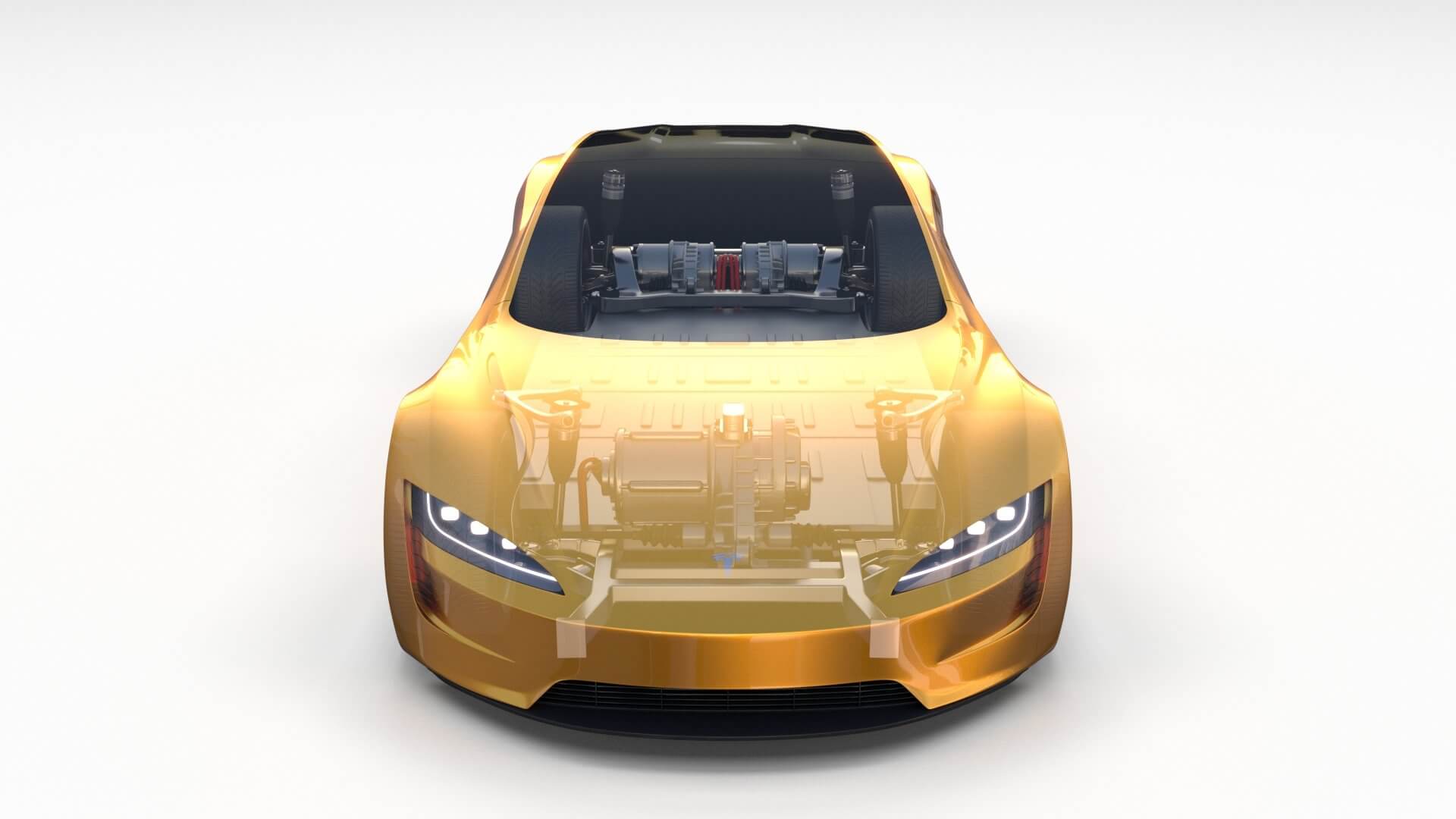 Tesla Roadster Yellow with Chassis - 3D Model by dragosburian