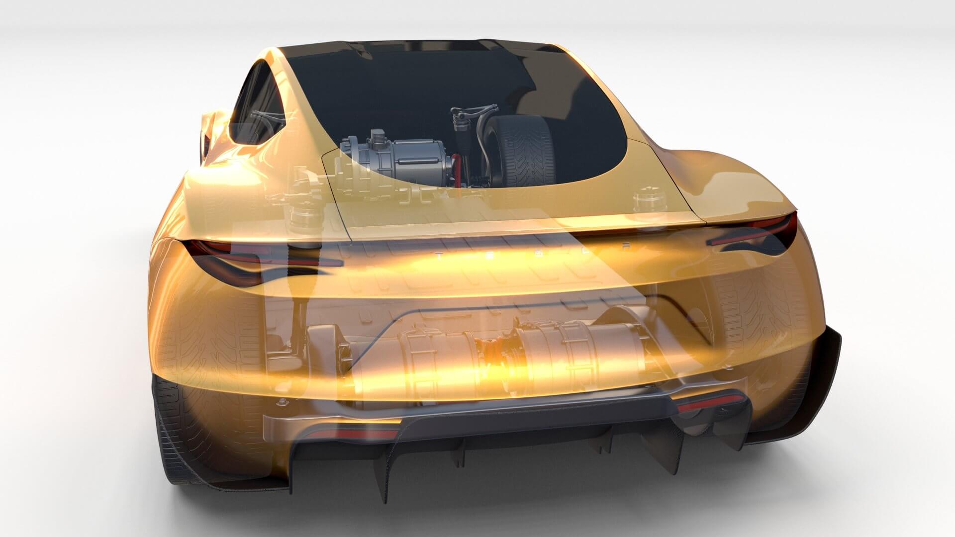 Tesla Roadster Yellow with Chassis - 3D Model by dragosburian