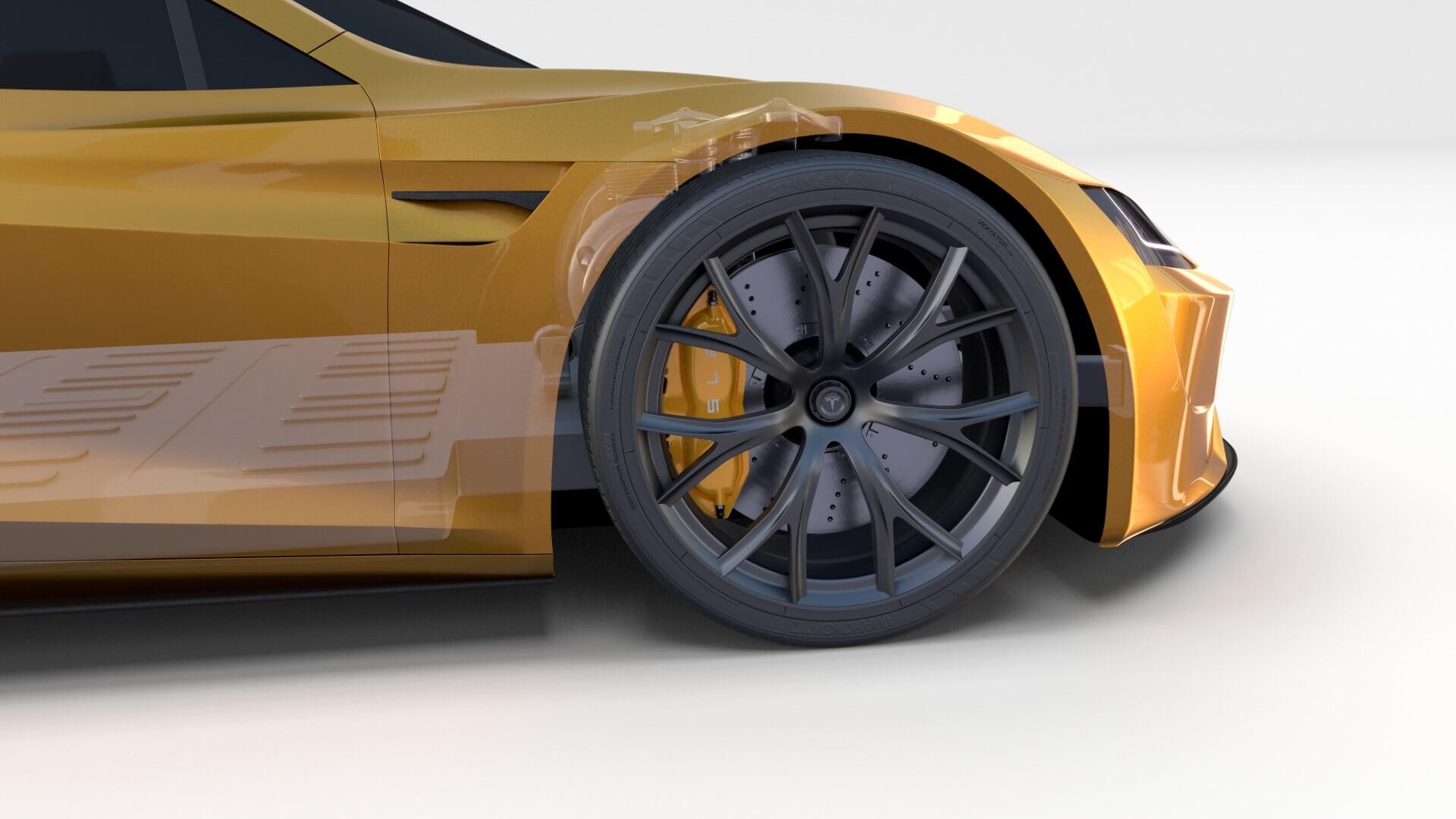 Tesla Roadster Yellow with Chassis - 3D Model by dragosburian