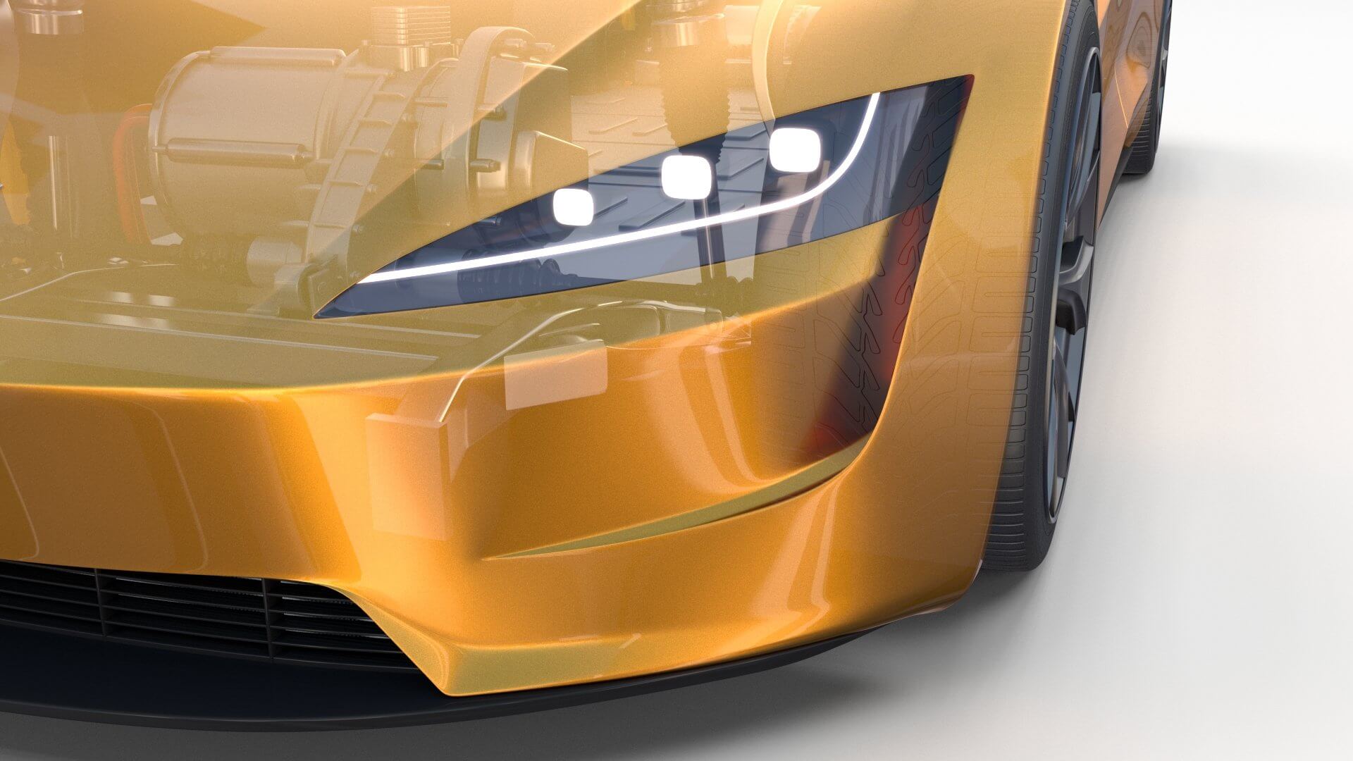 Tesla Roadster Yellow with Chassis - 3D Model by dragosburian