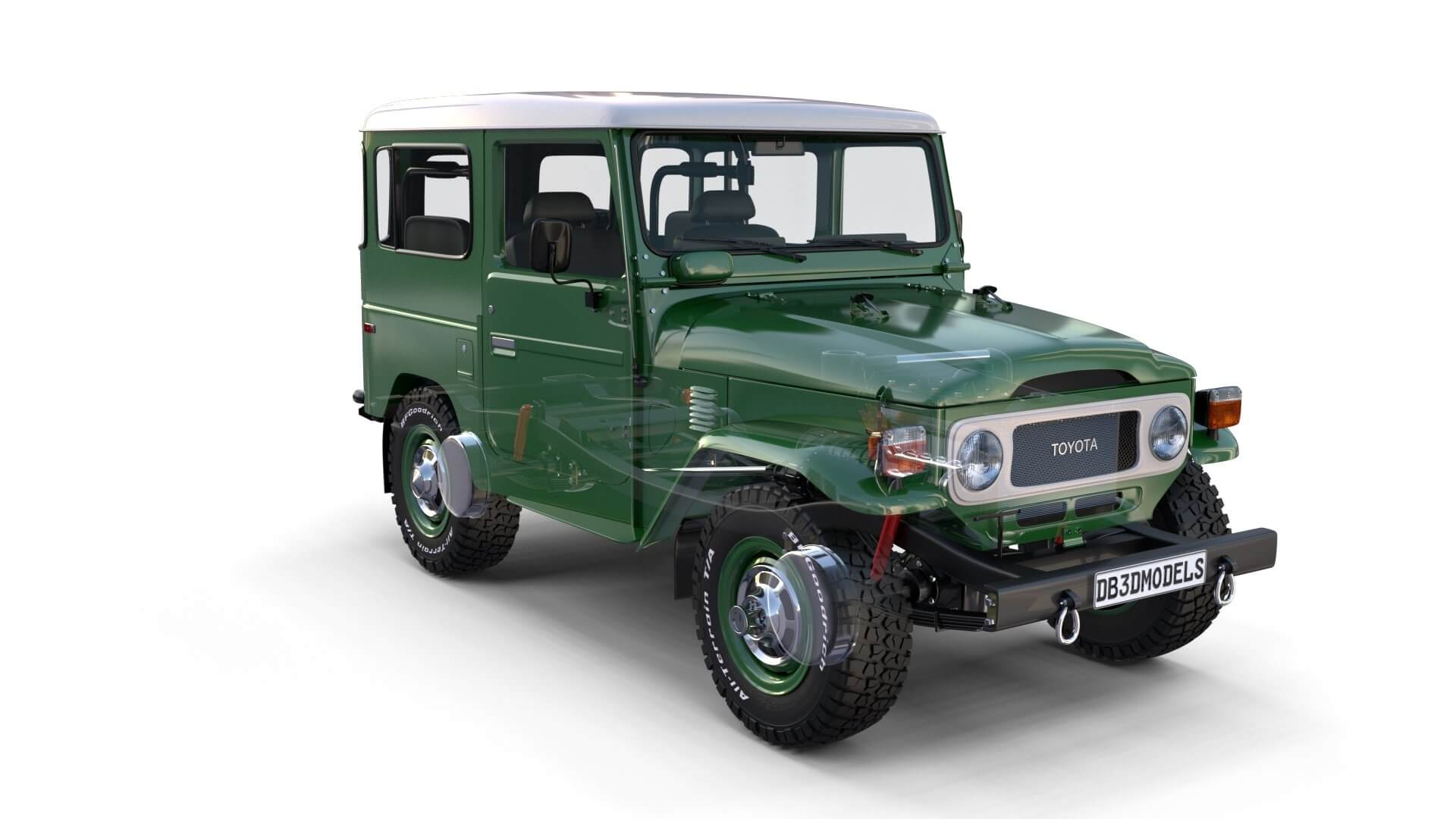 Toyota Land Cruiser FJ 40 Green with Interior and Chassis - 3D Model by ...