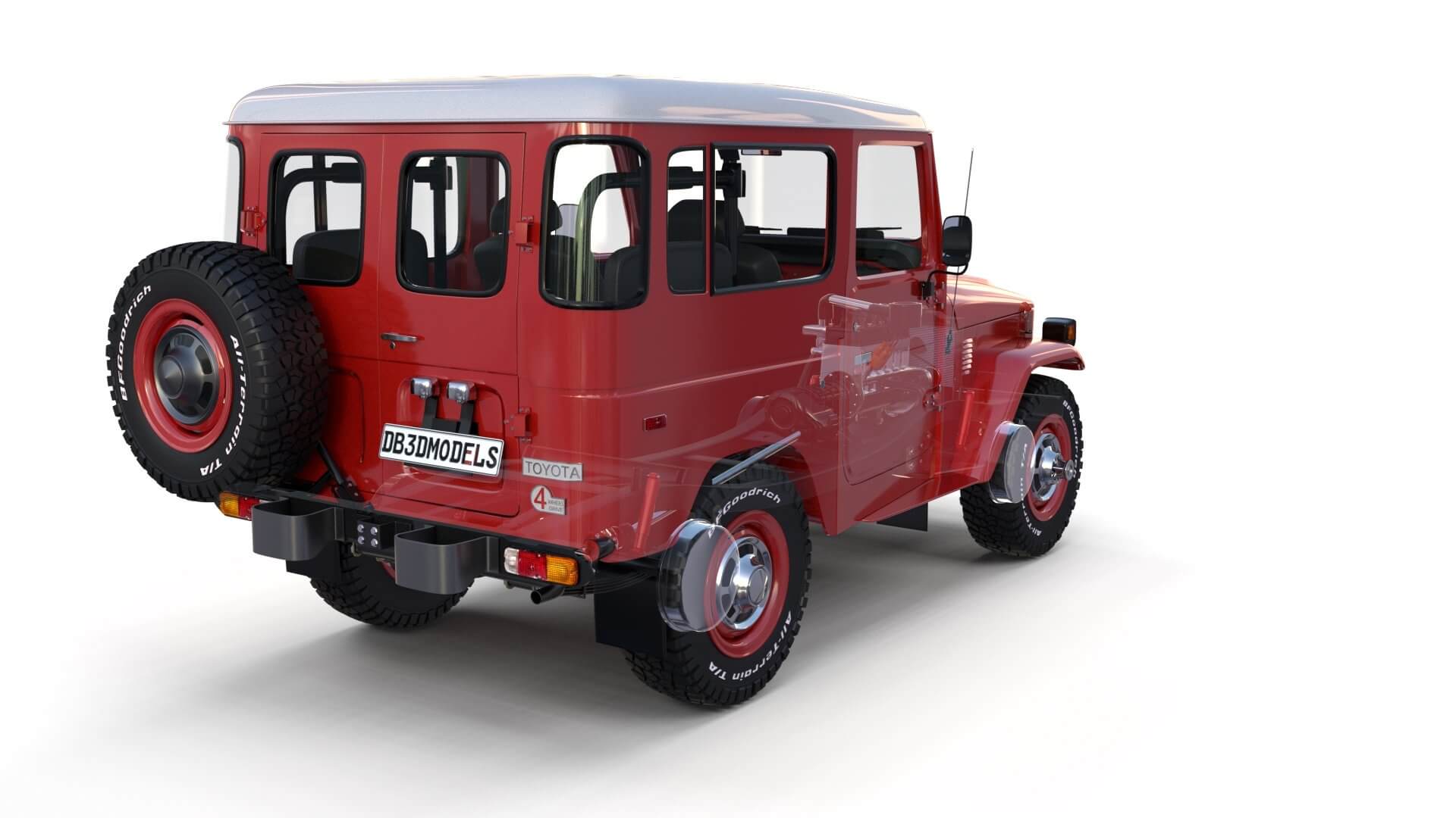 Toyota Land Cruiser FJ 40 Red with Interior and Chassis - 3D Model by ...