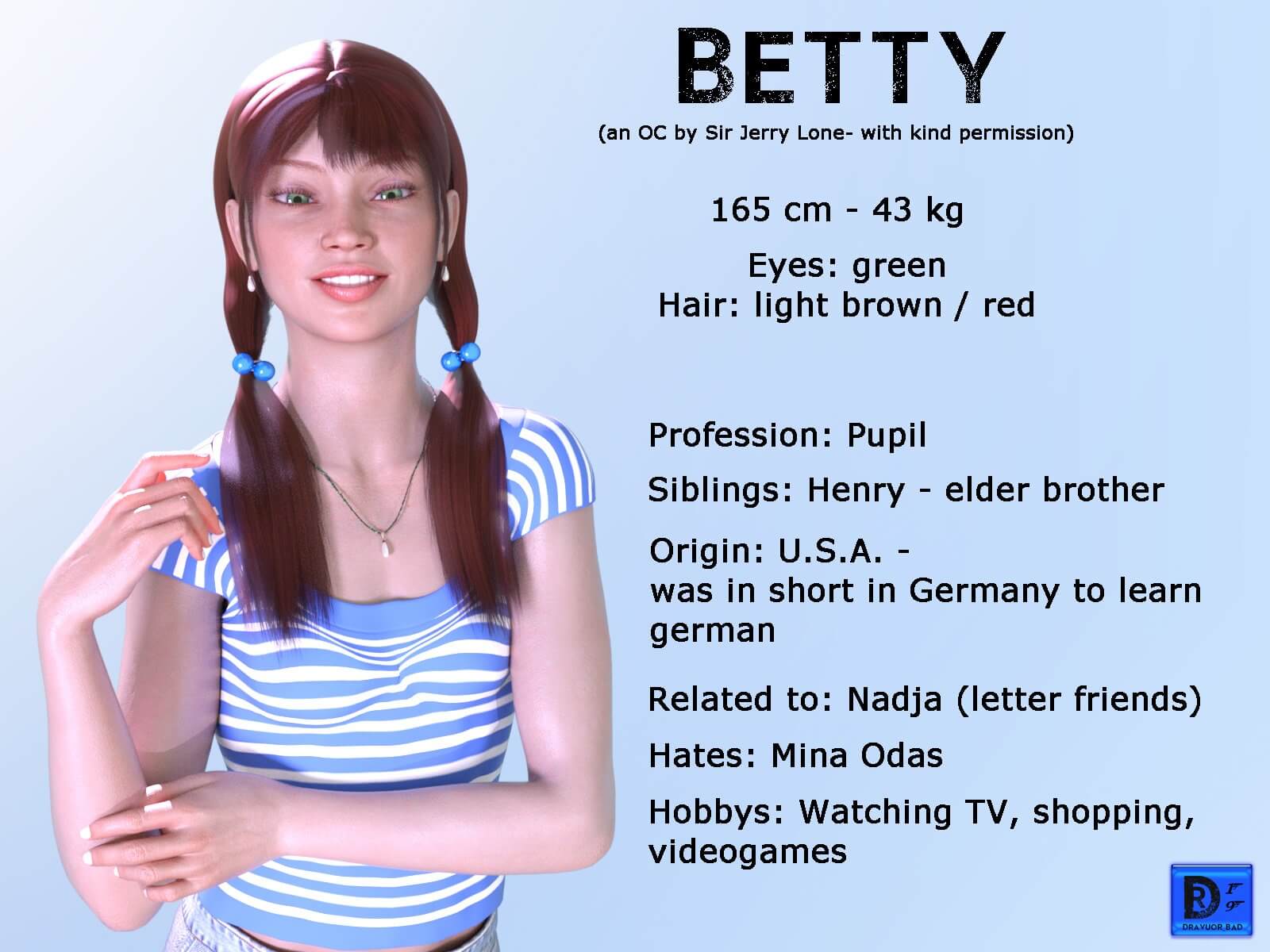 Betty - charactersheet 3D Render, Digital Art by dravuor