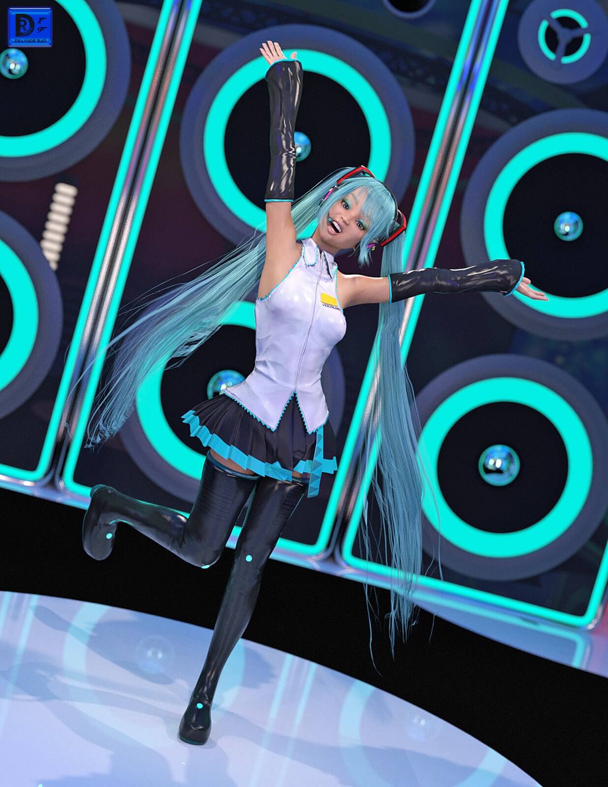 Hatsune Miku cosplayer 3D Render, Digital Art by dravuor